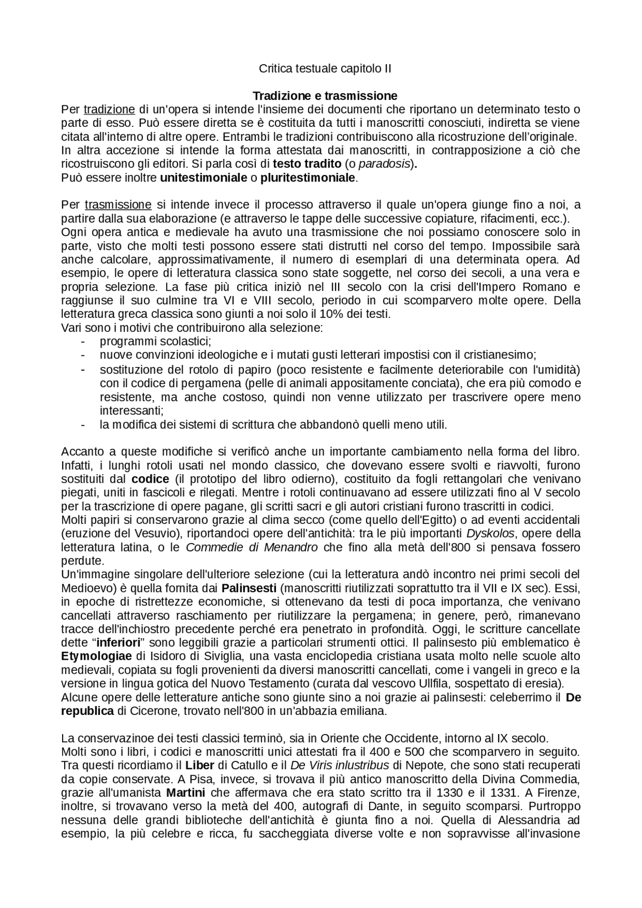 Elementi Di Critica Testuale Cap Ii Paolo Chiesa Docsity