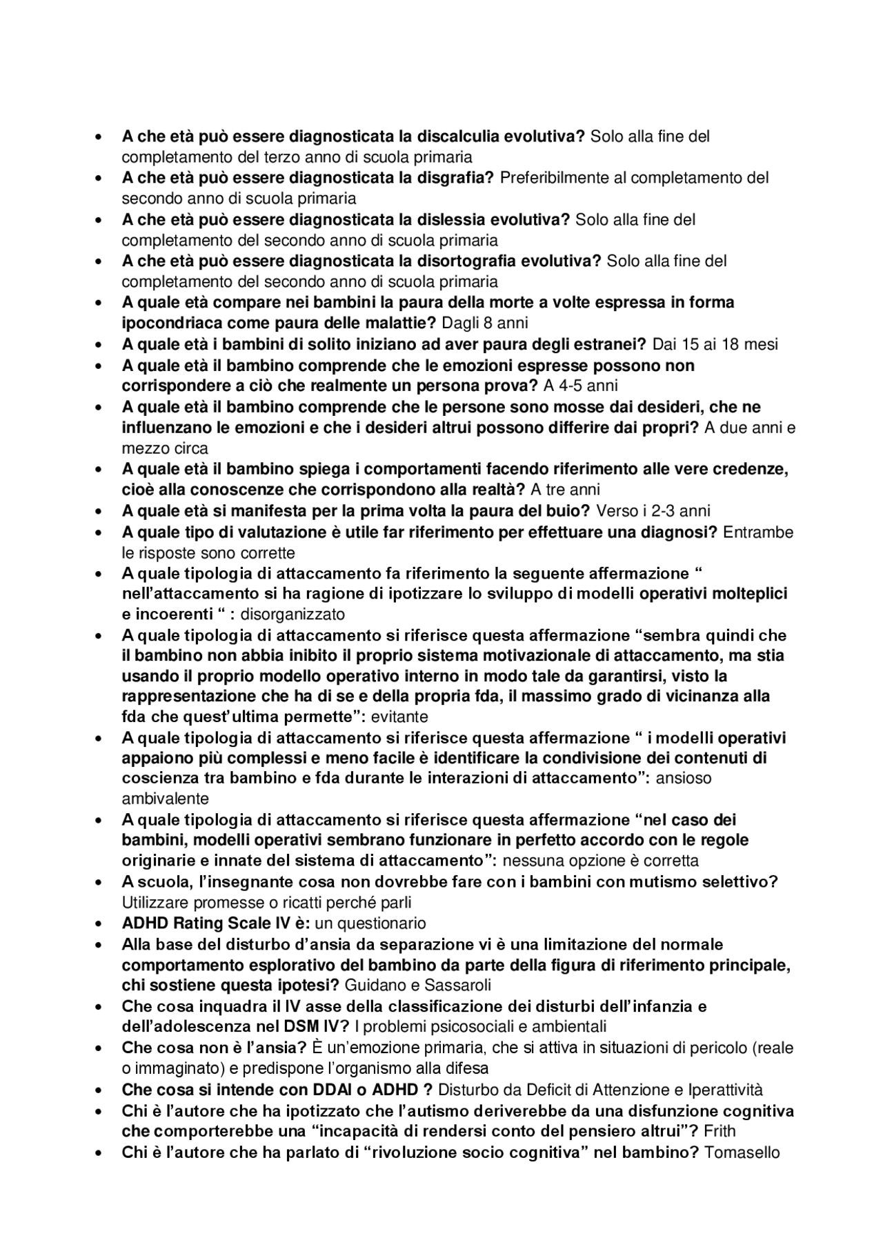 Psicologia Dello Sviluppo Tipico E Atipico Domande In Ordine