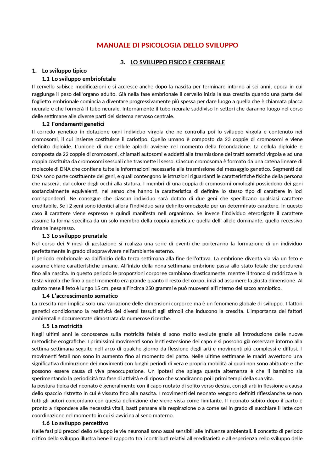 Manuale Psicologia Dello Sviluppo Sintesi Docsity