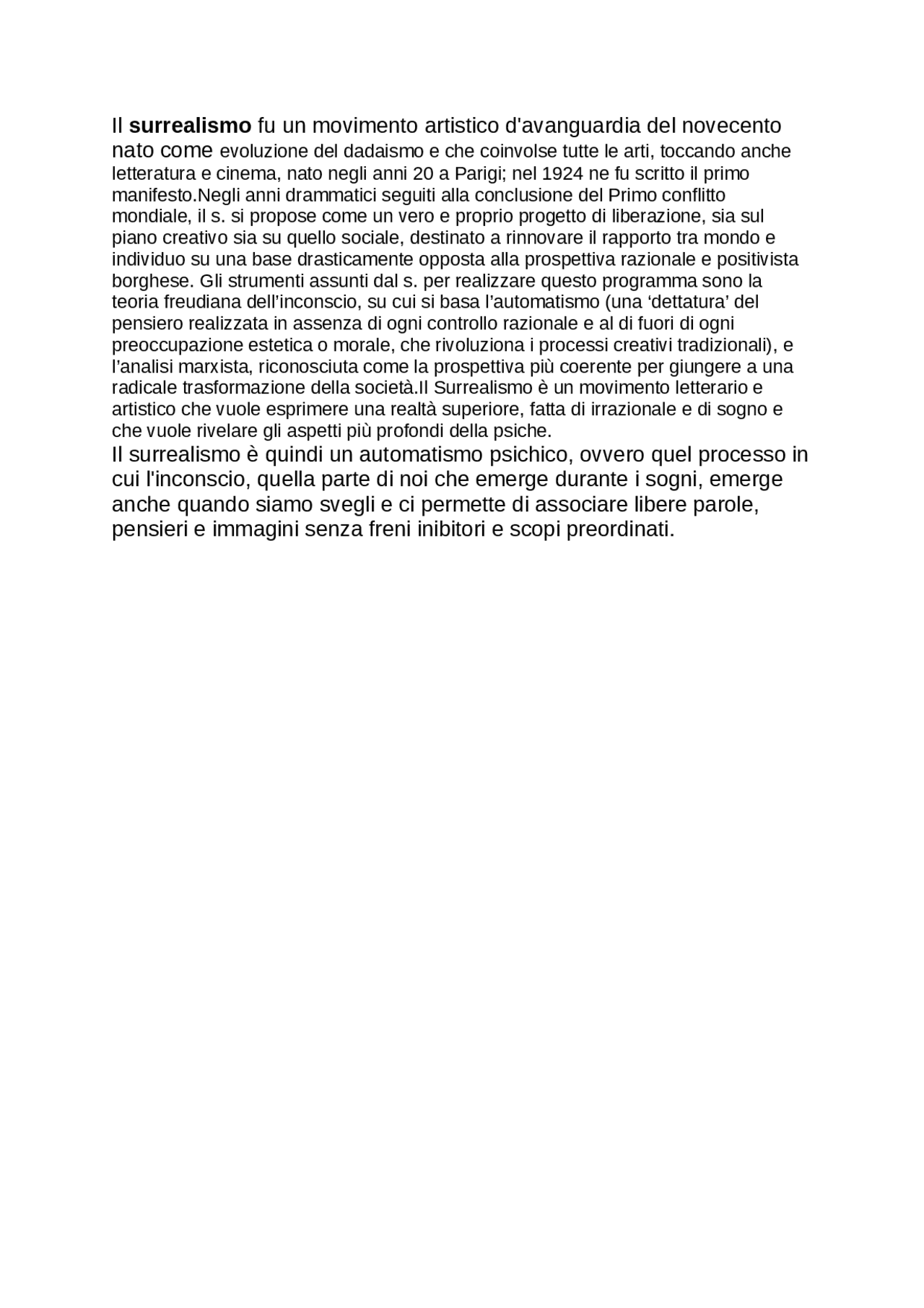 Sintesi Breve Sul Surrealismo Docsity