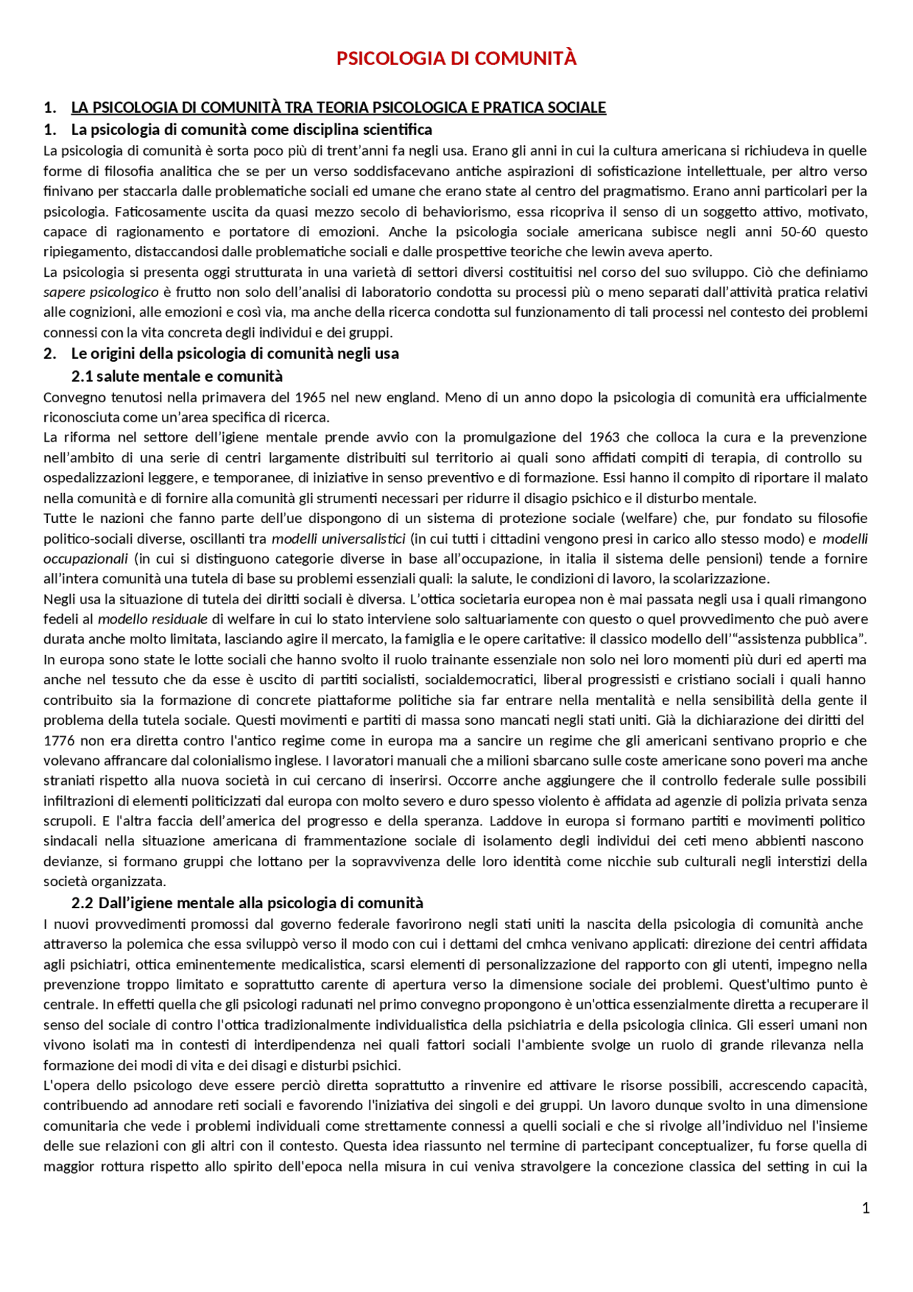 Psicologia Di Comunità Riassunto Docsity