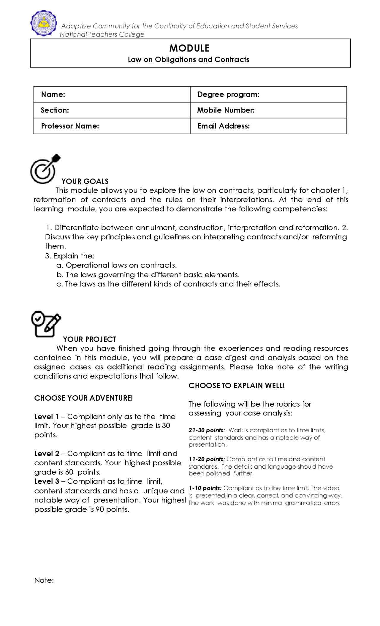 Syllabus On Law On Obligations And Contracts Docsity