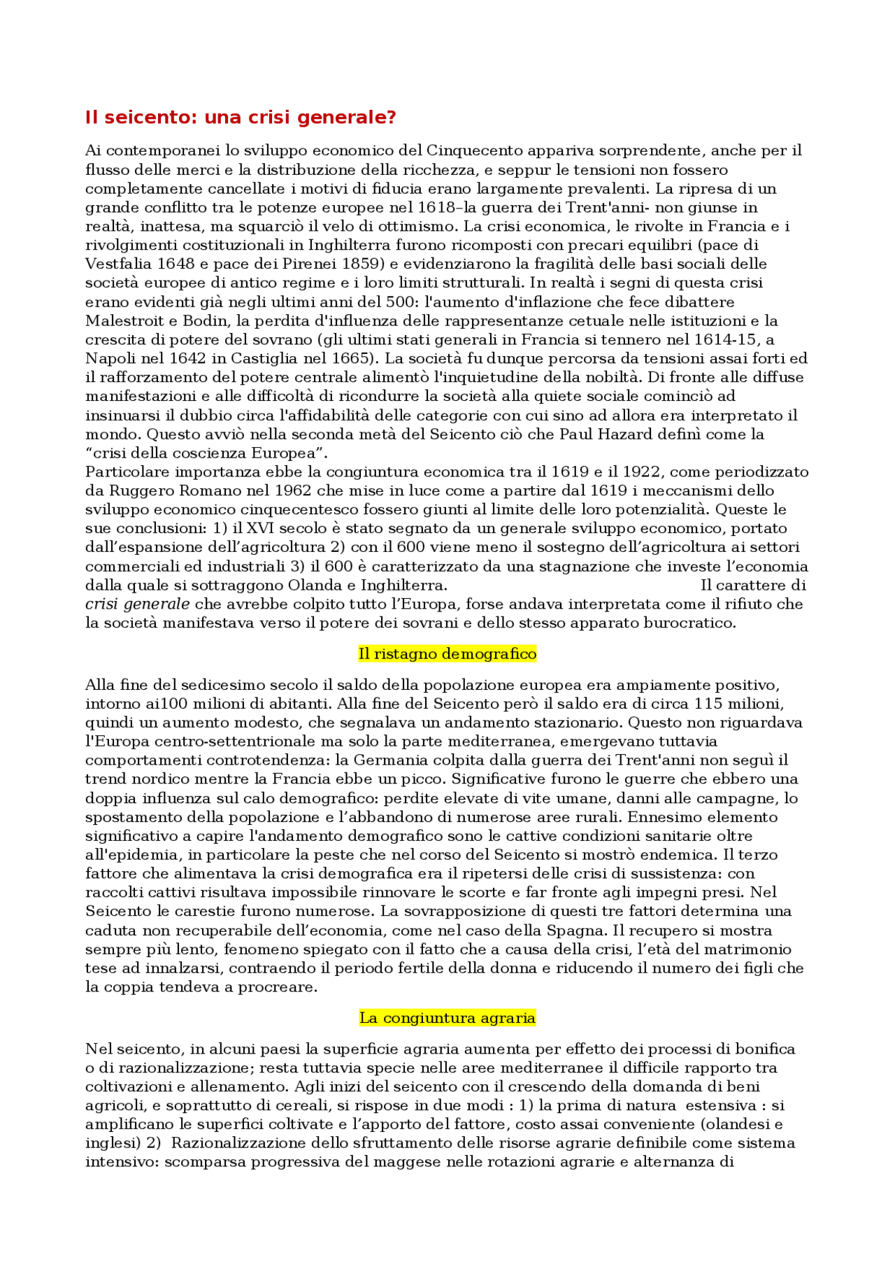 Il Seicento Una Crisi Generale Docsity