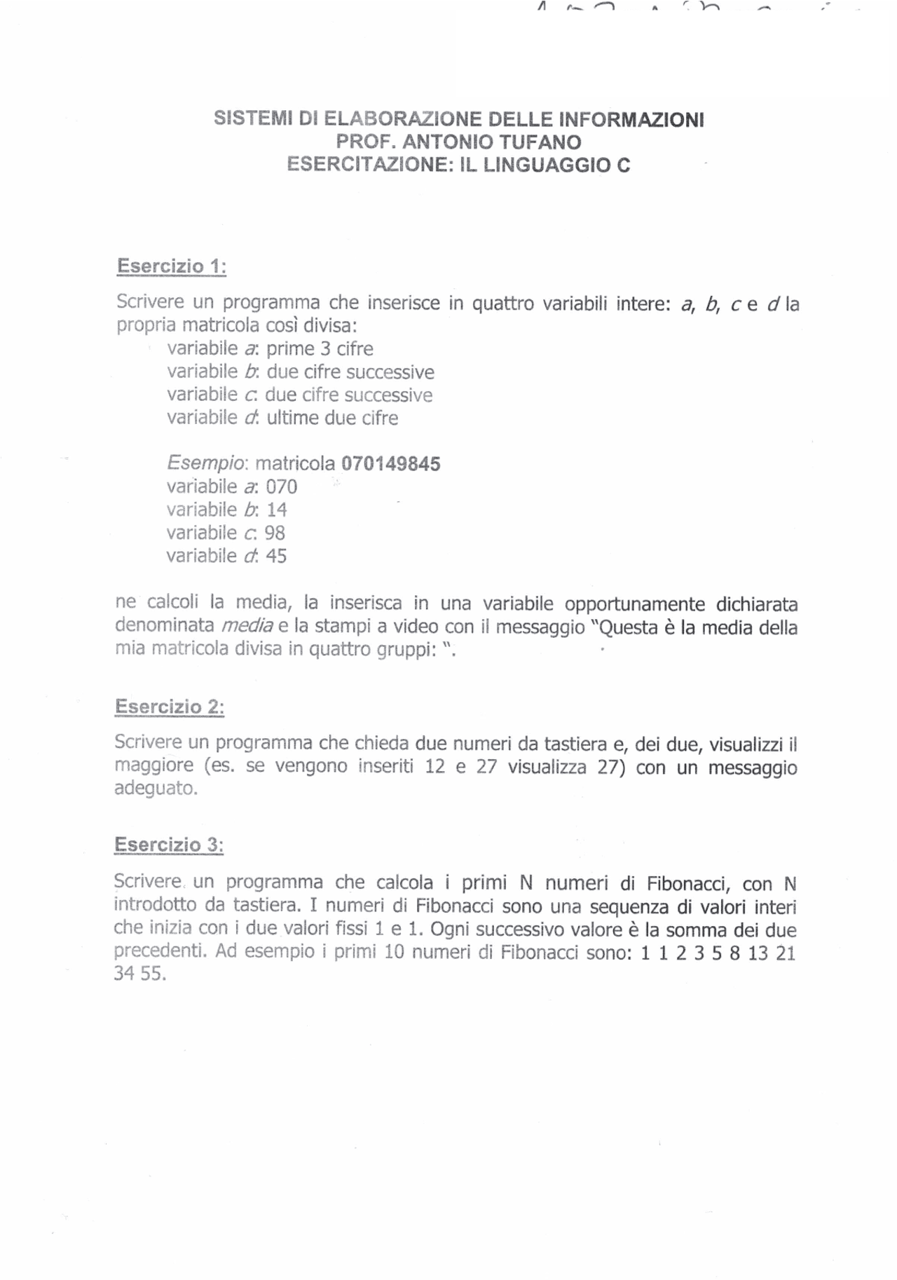 Elaborato Linguaggio C Docsity