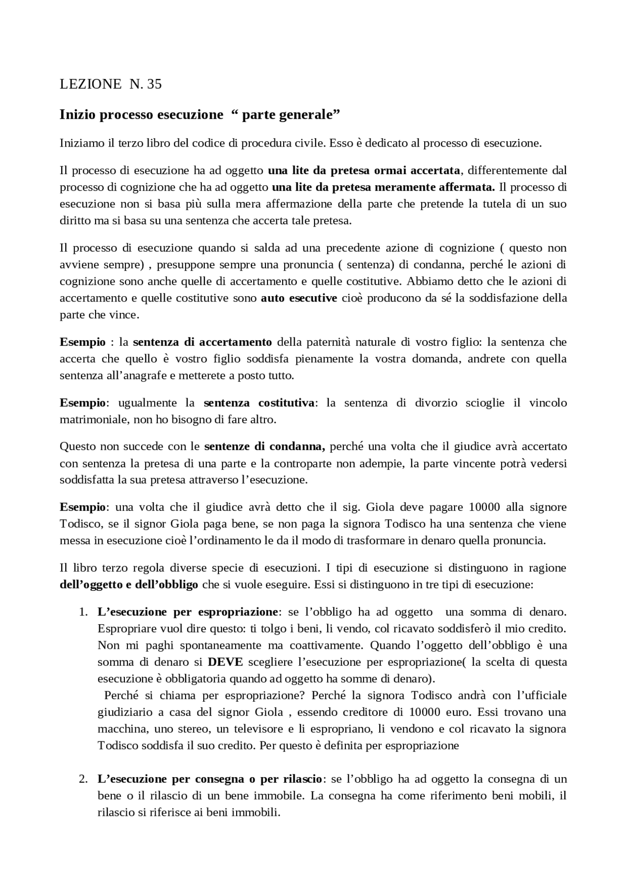 Il Processo Di Esecuzione In Generale Docsity