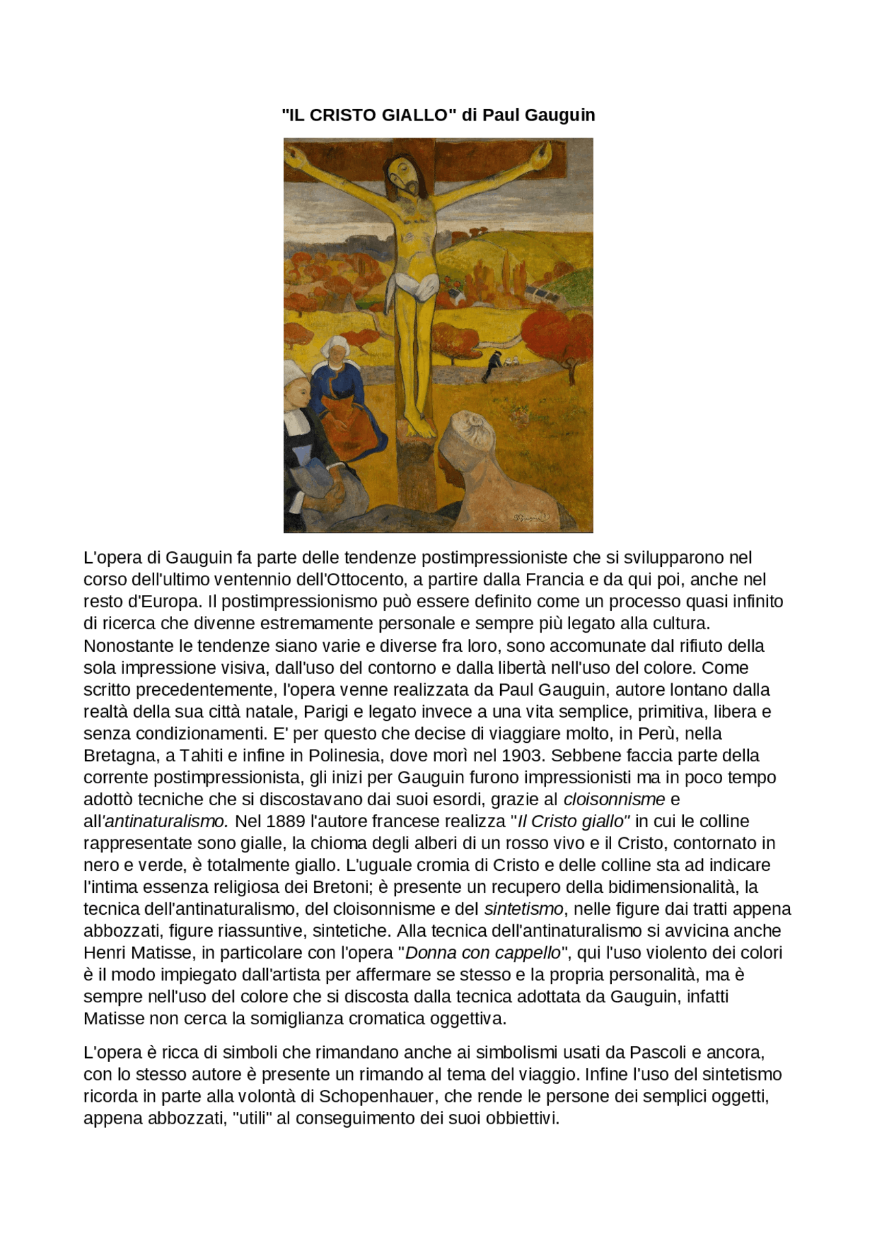 Paul Gauguin e "Il Cristo giallo" - Docsity