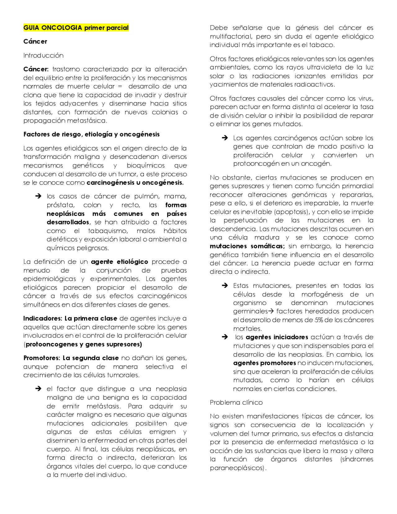 Guía Y Resumen De Oncología Docsity