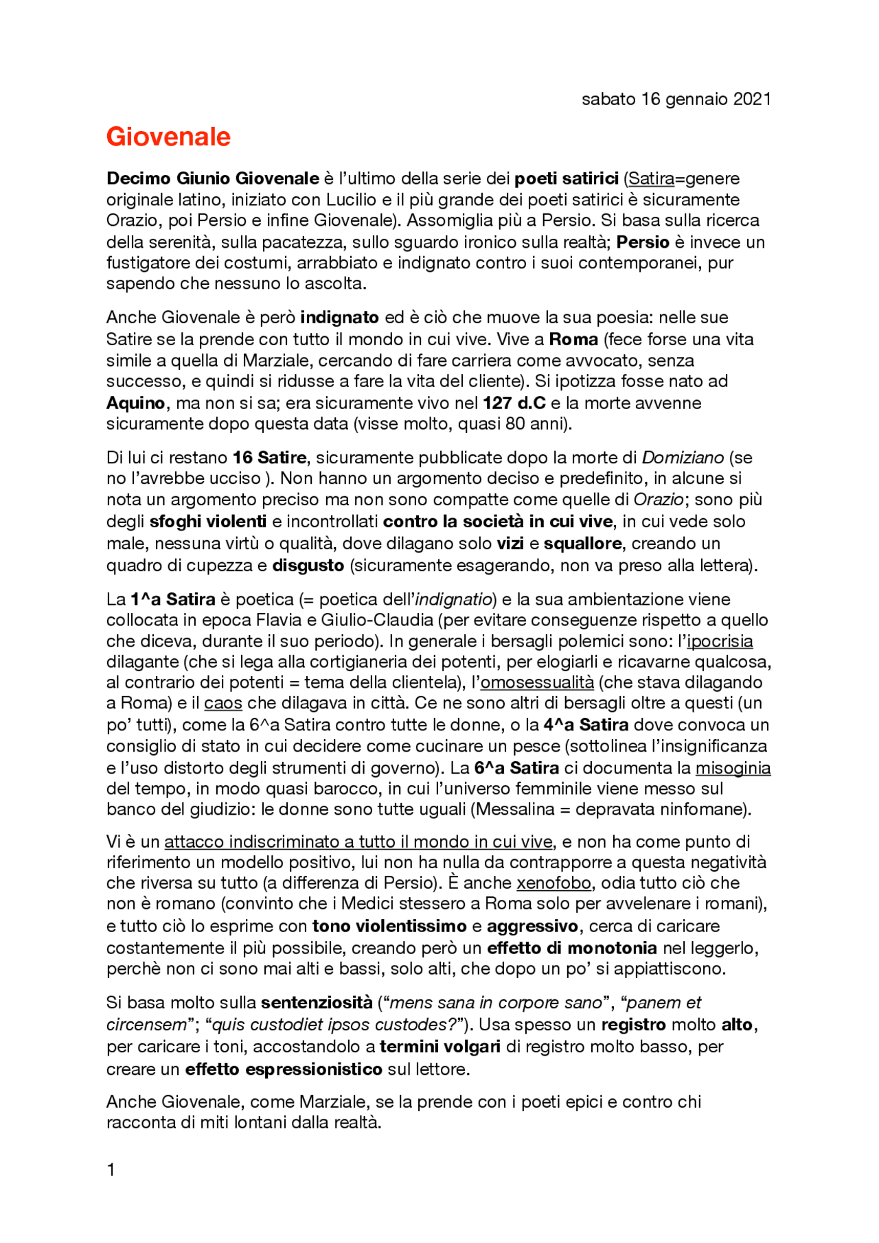 Giovenale Appunti Latino Docsity