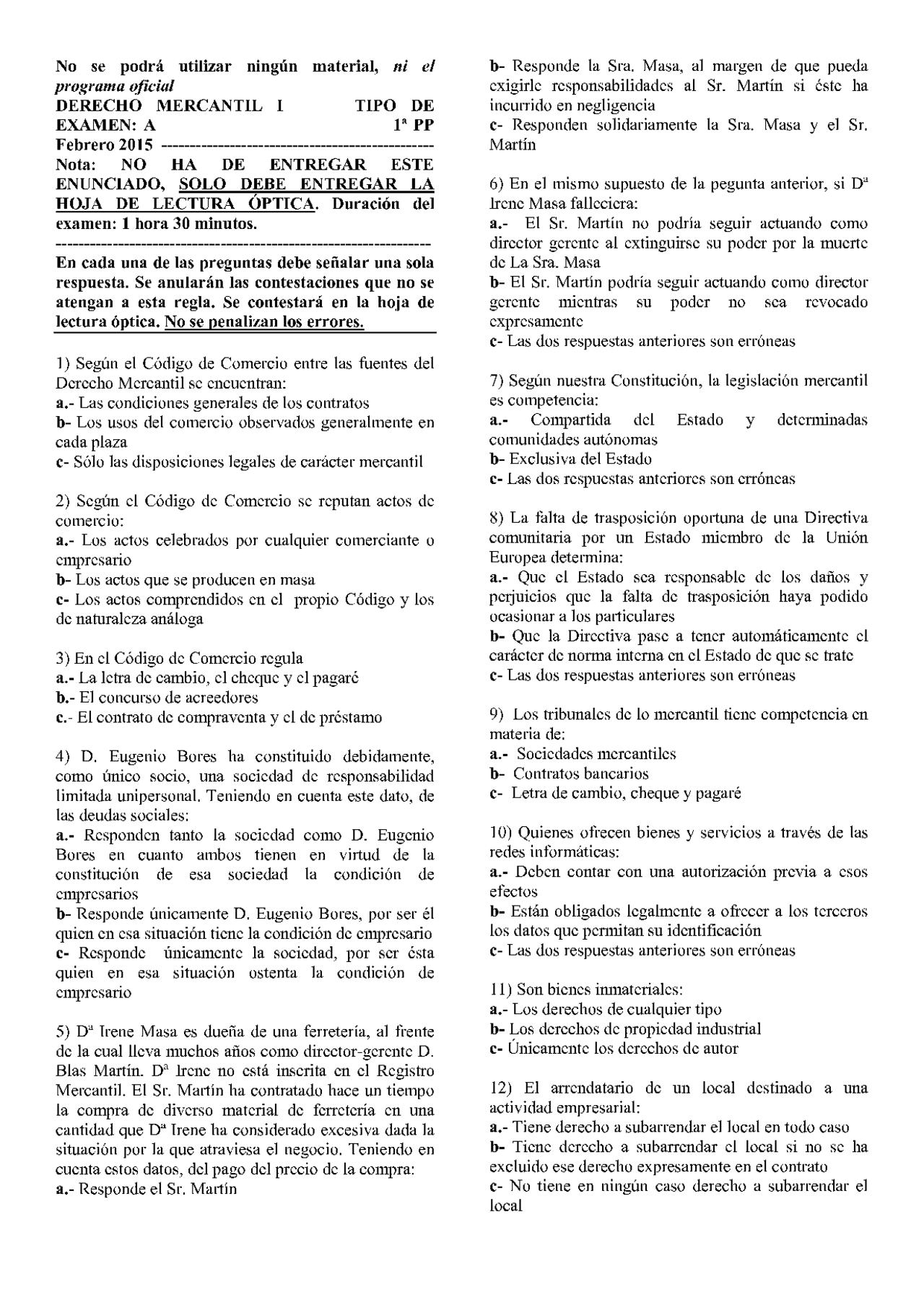 Test Derecho Mercantil I Docsity