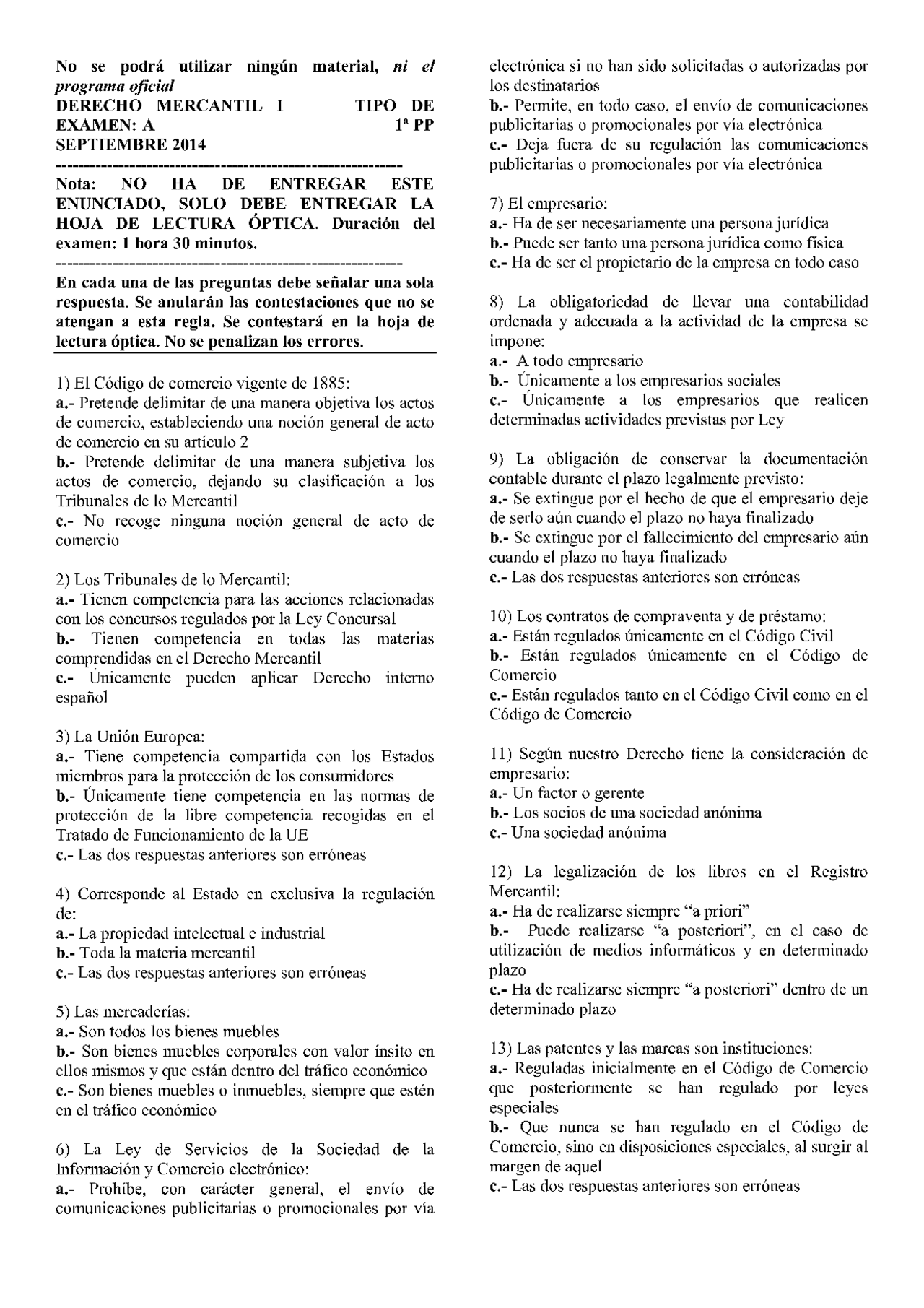 Test Derecho Mercantil I Exercices De Droit Du Commerce Docsity