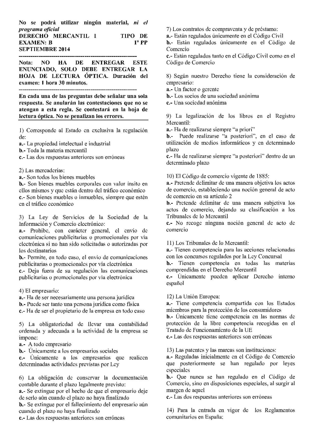 Test Derecho Mercantil I Docsity