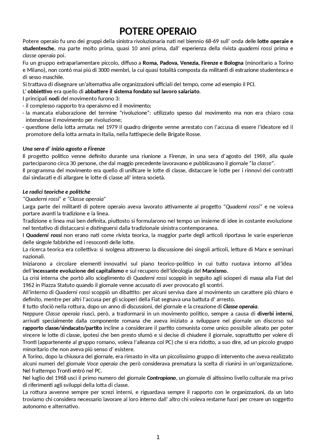 Potere operaio vol.1 - Docsity