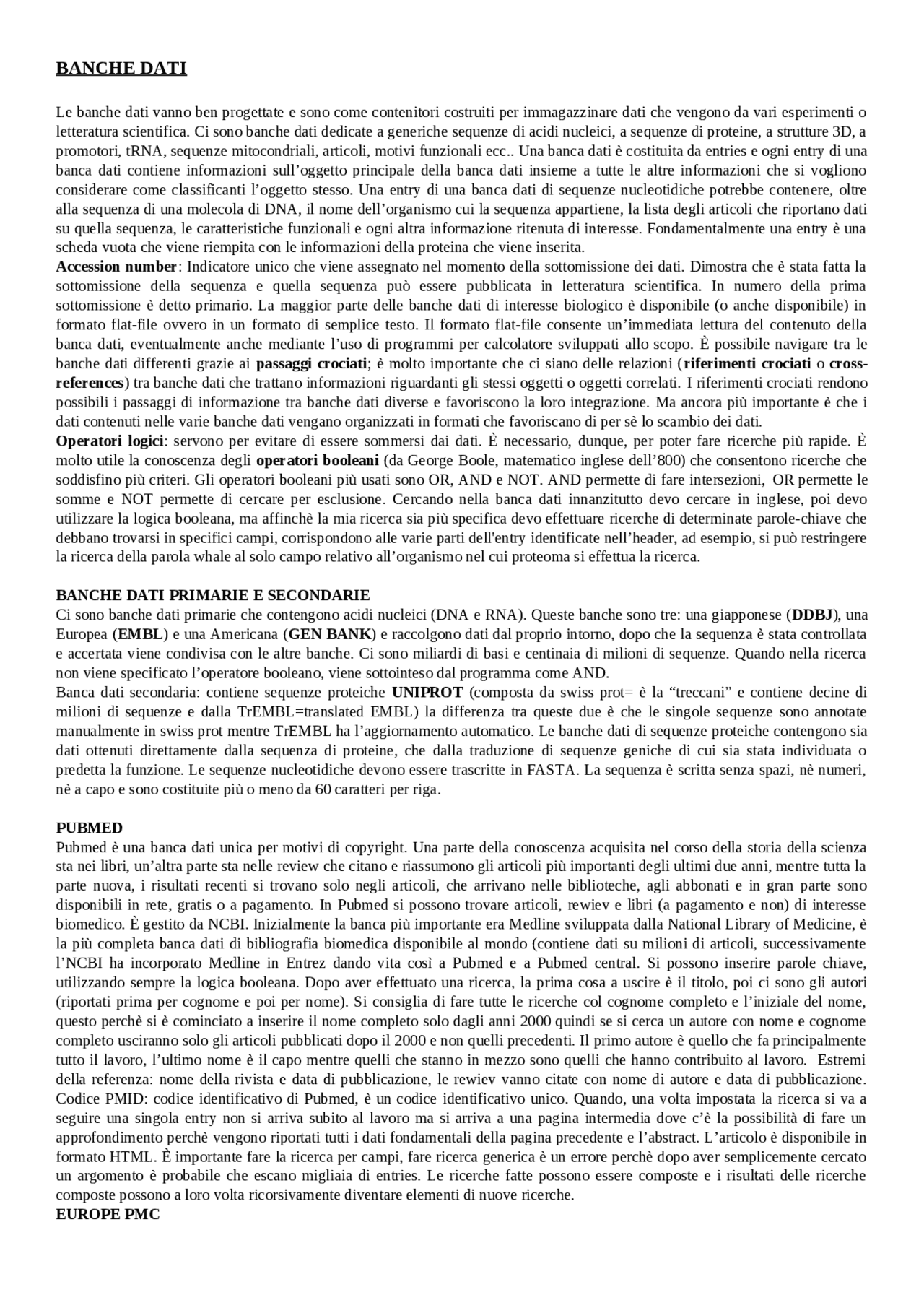 Sintesi Di Bioinformatica Docsity