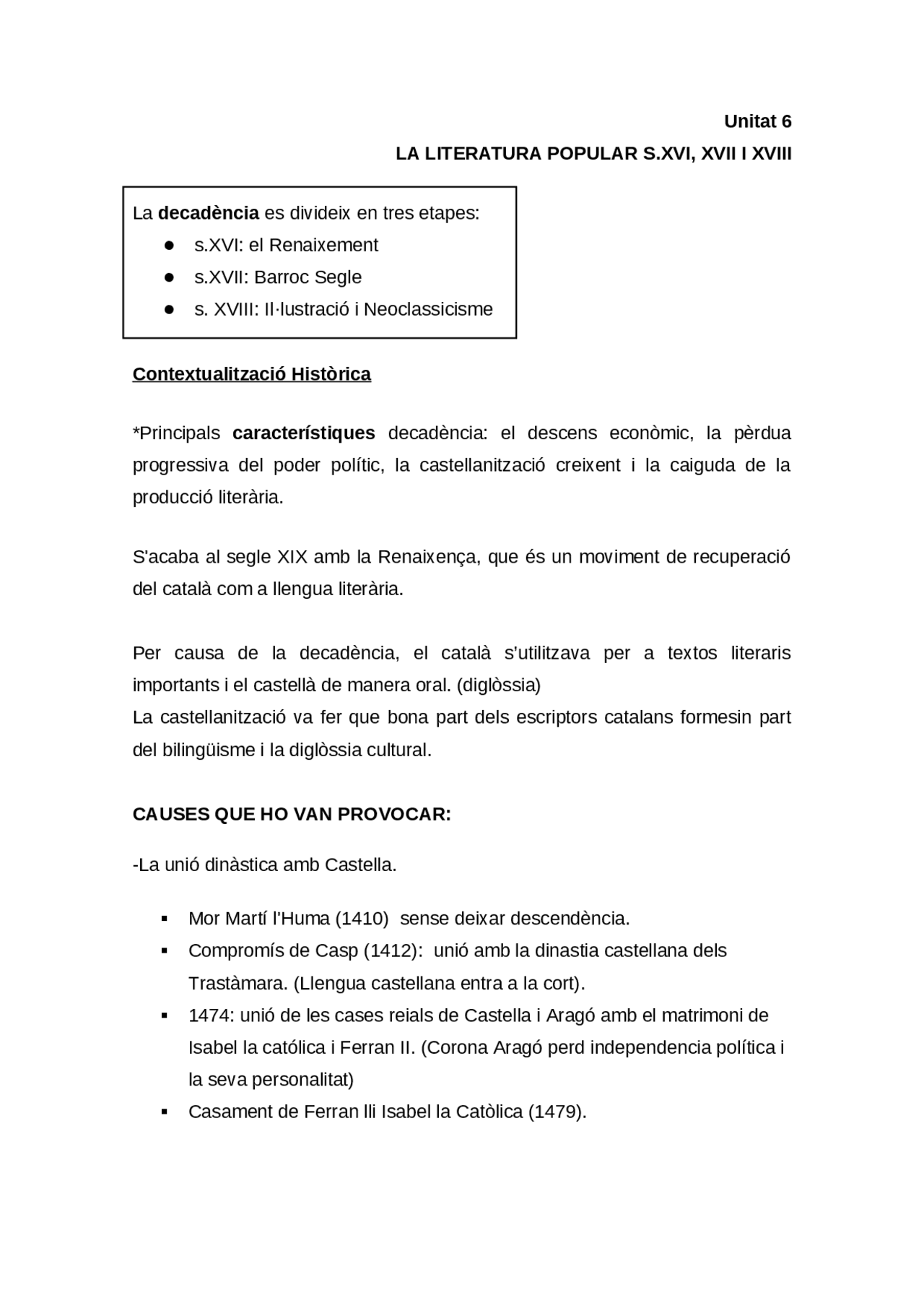 Català La Decadència Resum Curt Docsity