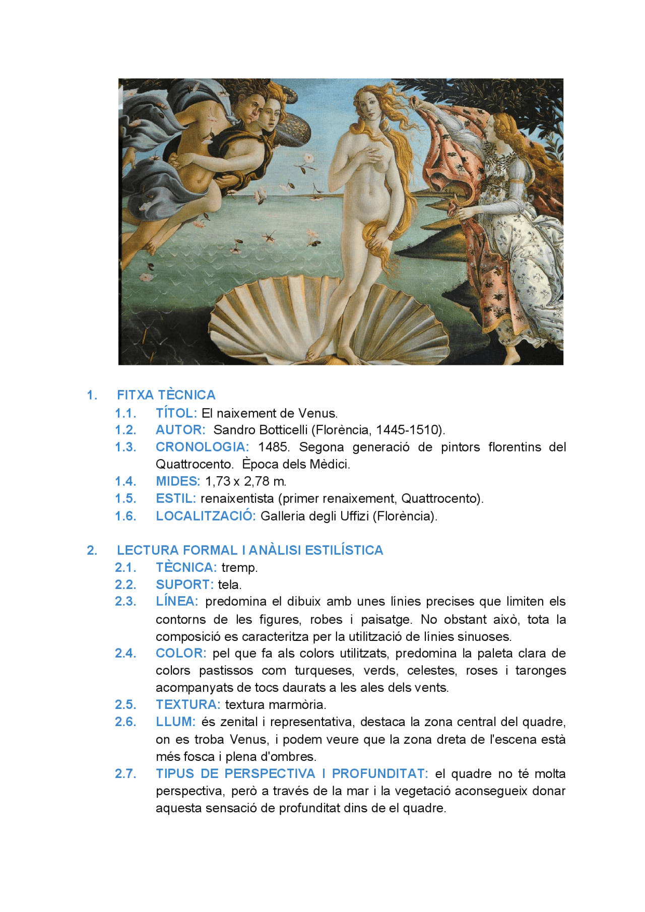 EL NAIXEMENT DE VENUS - SANDRO BOTTICELLI - Docsity