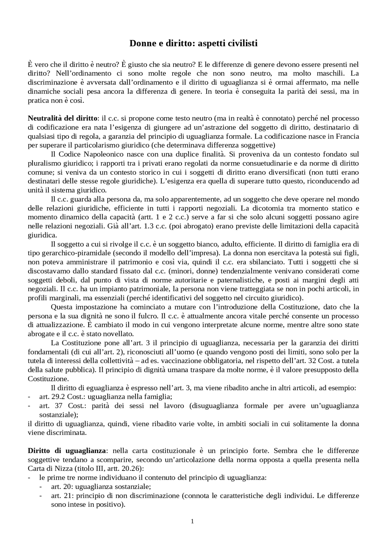 Donne E Diritto Civile Docsity