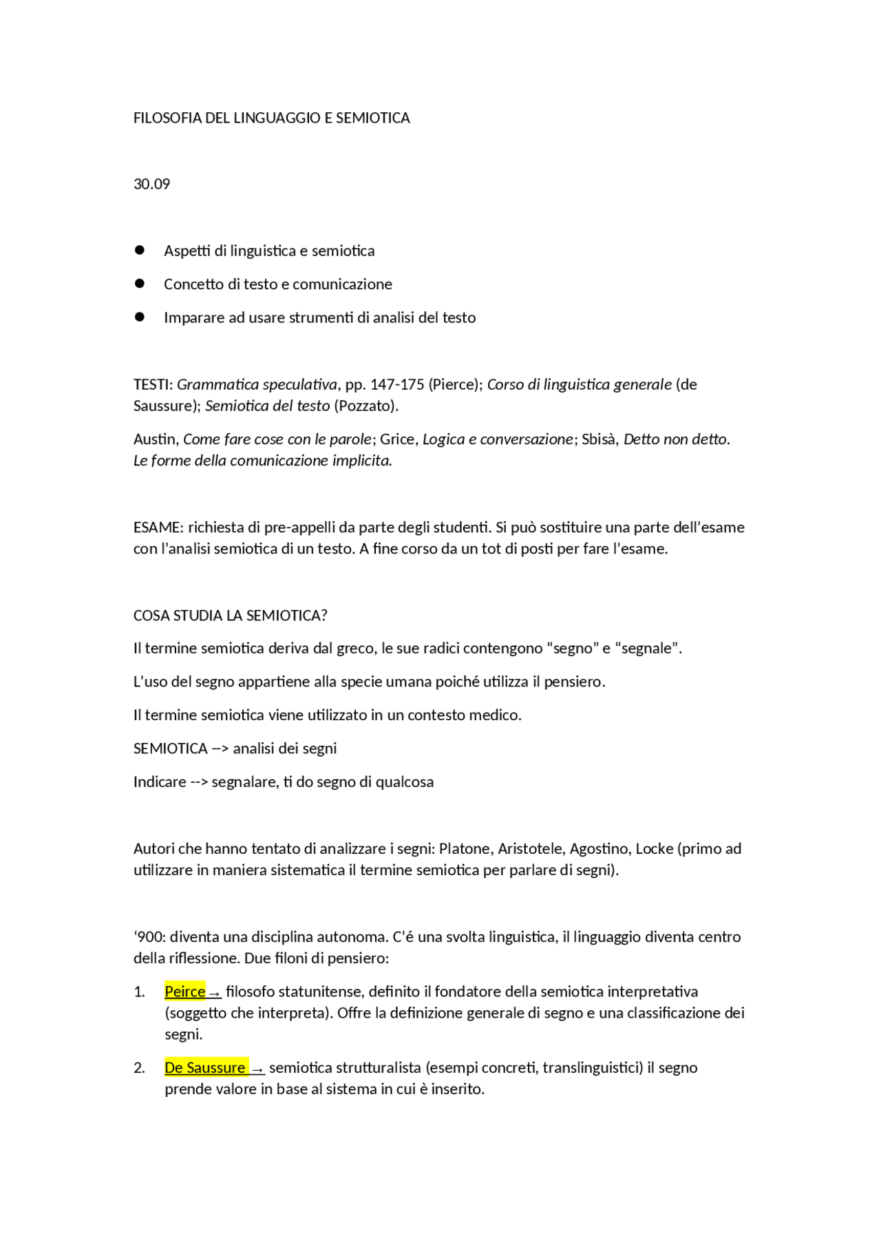 Appunti Filosofia Del Linguaggio E Semiotica Docsity