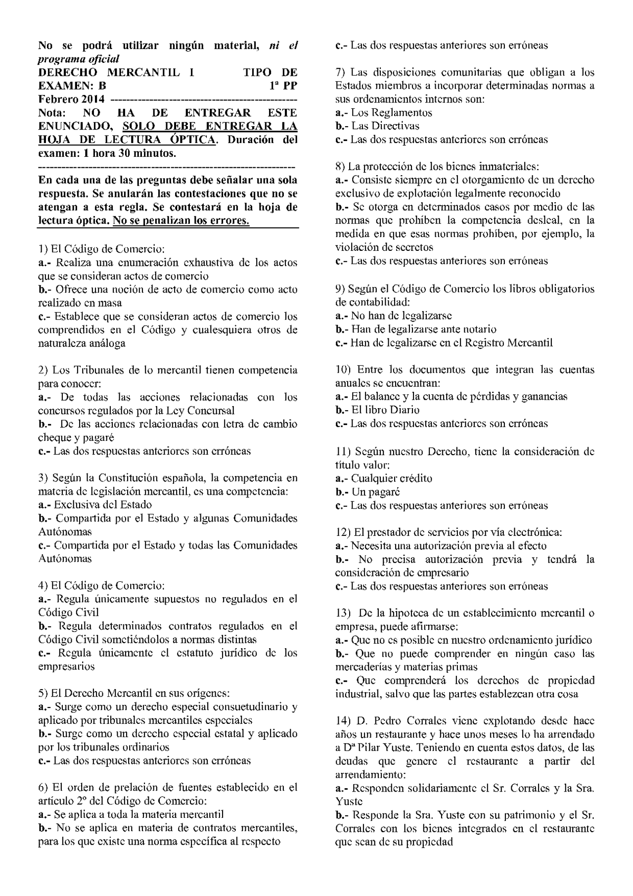 Test Derecho Mercantil I Docsity