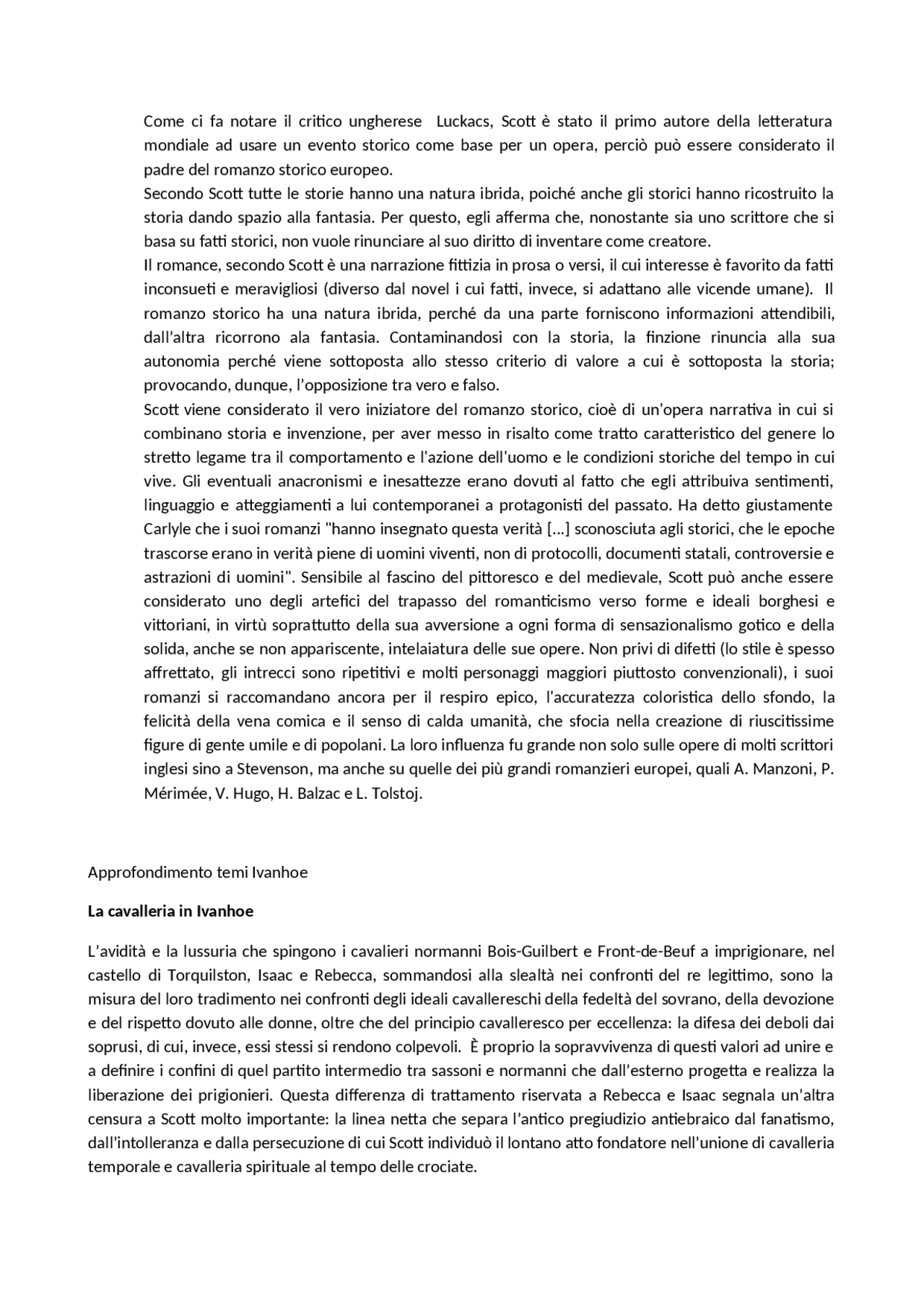 Appunti Scott E Approfondimento Ivanhoe Docsity