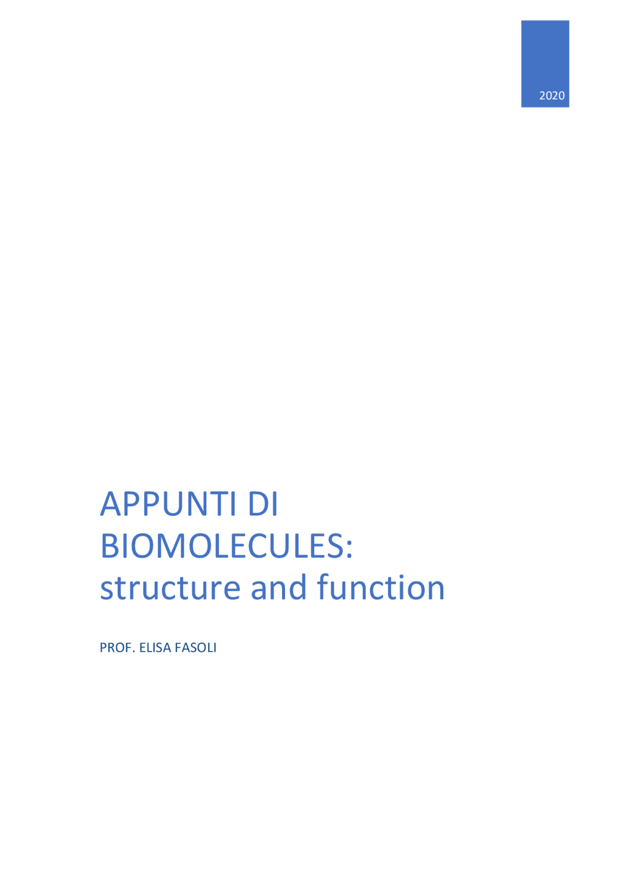 Appunti Completi Biomolecules Structure And Functions Docsity