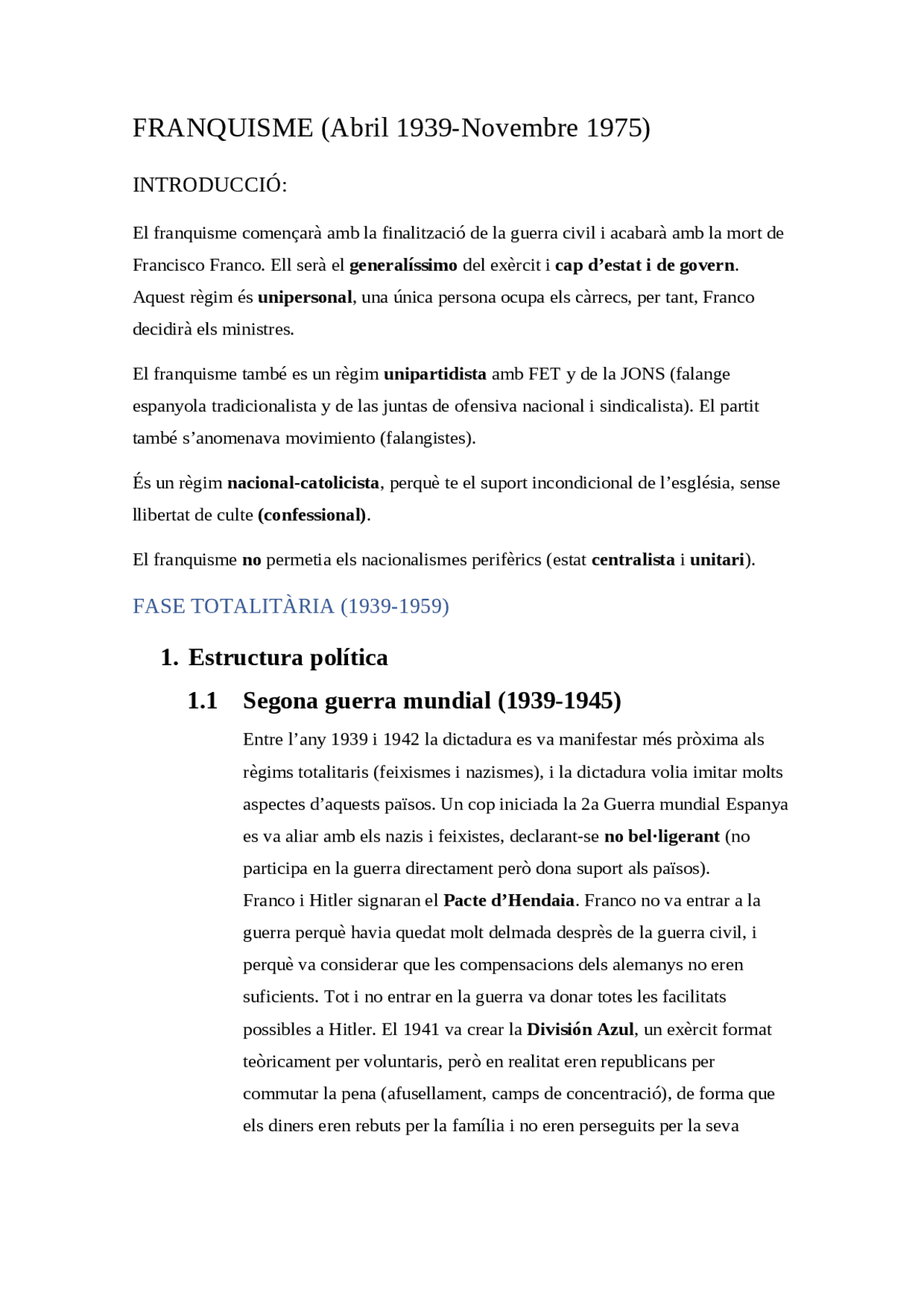 Apunts Franquisme Història Docsity