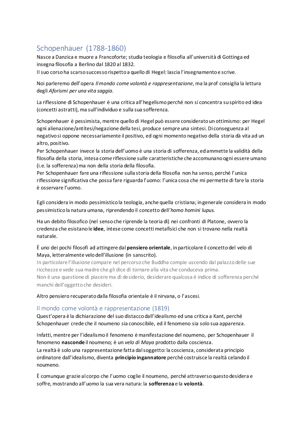 Schopenhauer Appunti Docsity