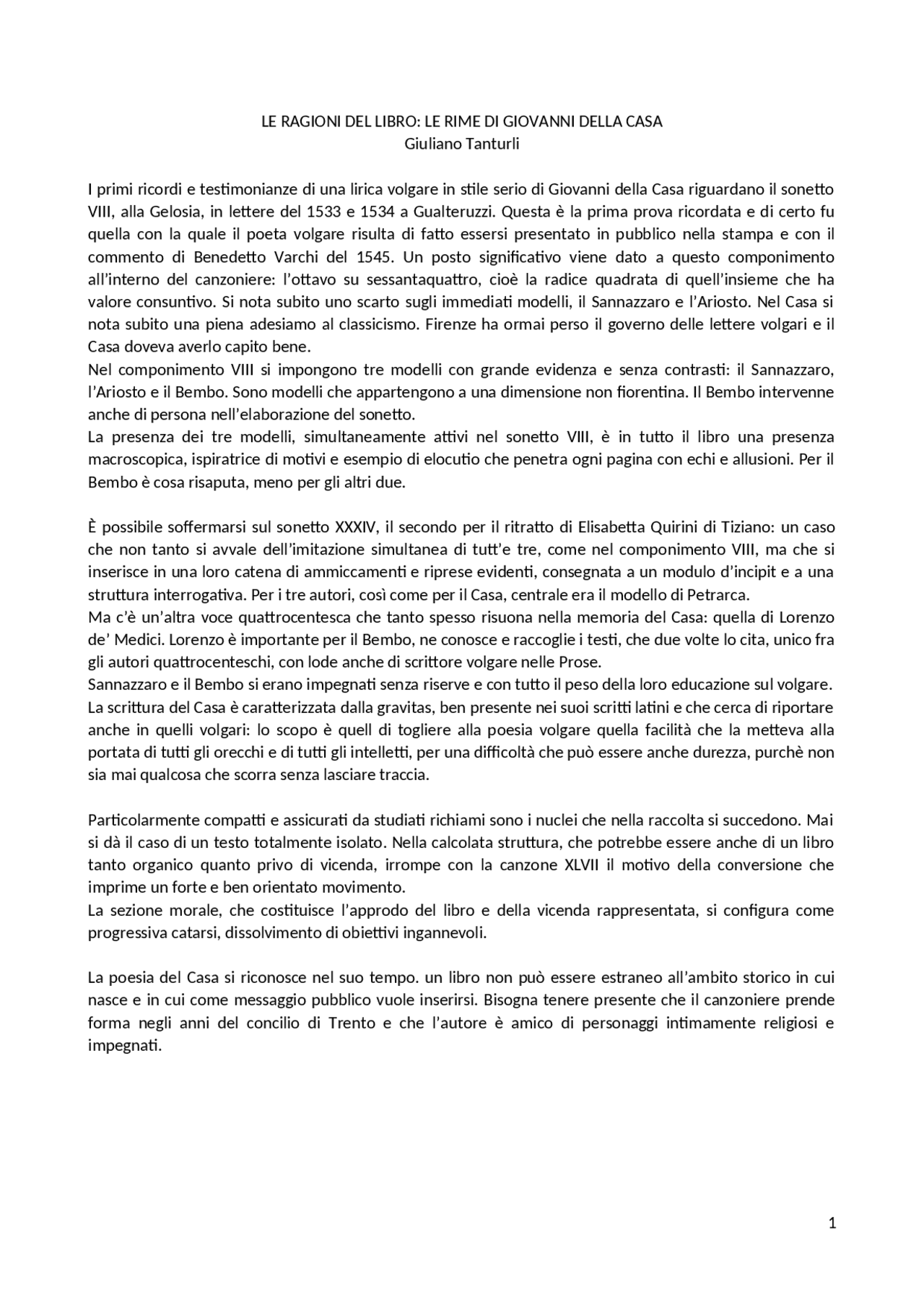 Riassunto Saggio Le Ragioni Del Libro Le Rime Di Giovanni Della Casa