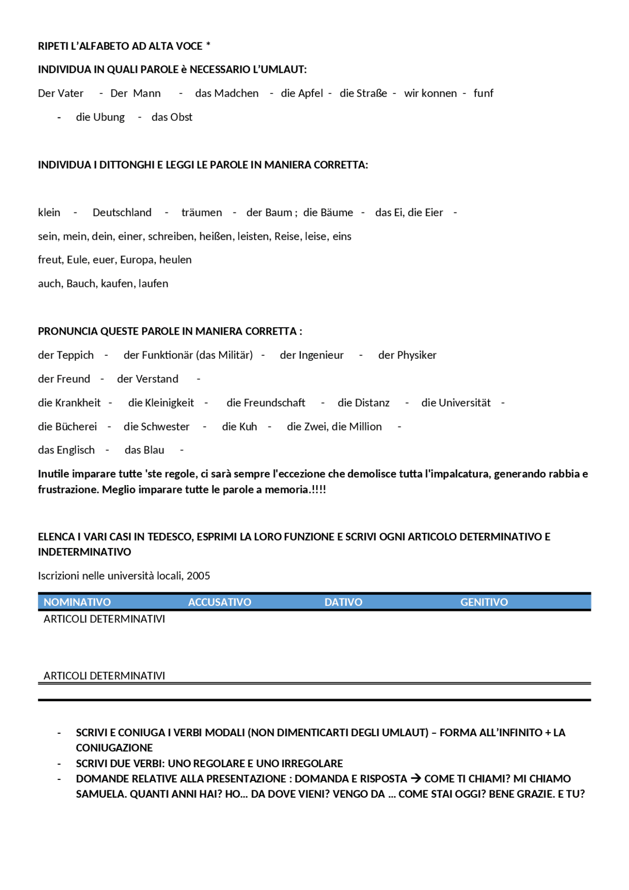 Esercizi Base Di Tedesco Esercizi Di Lingua Tedesca Docsity