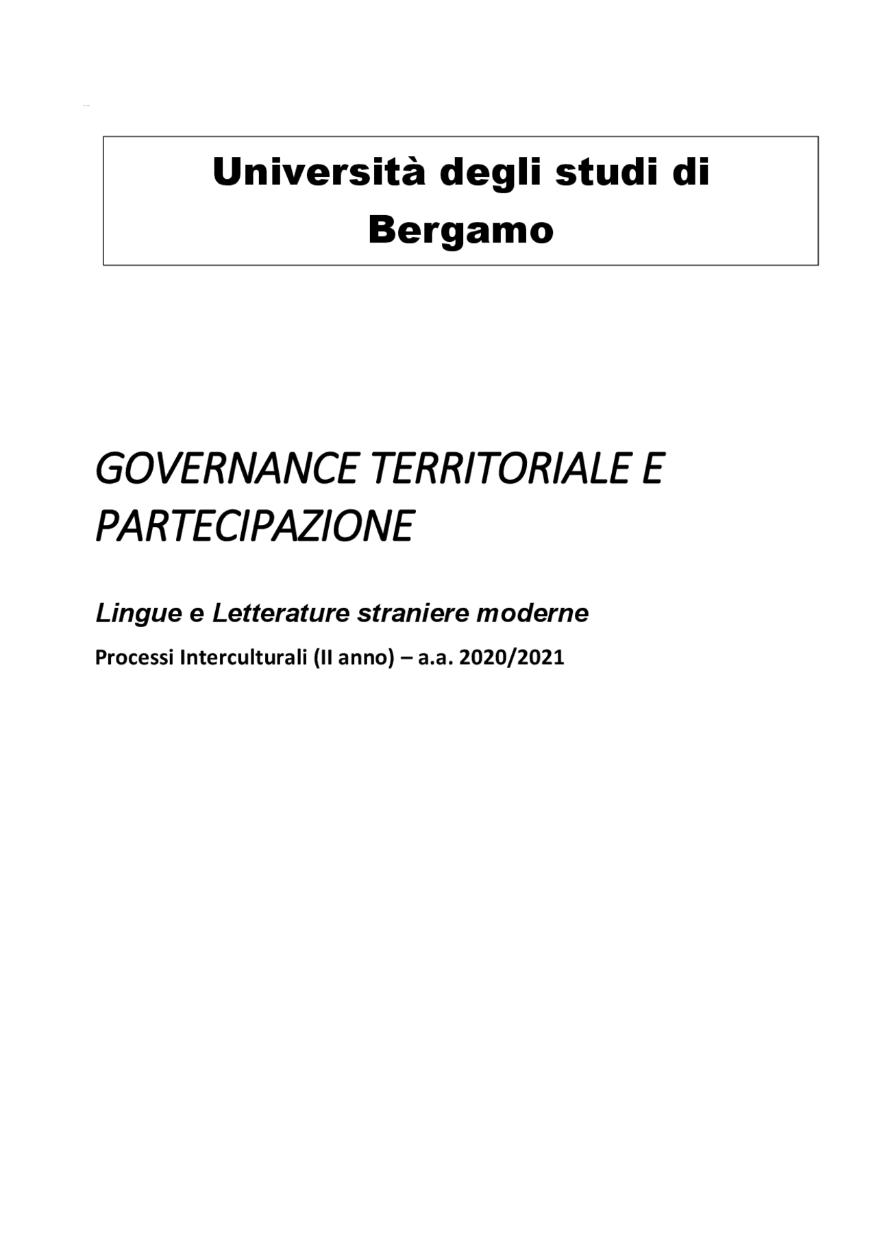 Governance Territoriale E Partecipazione Docsity