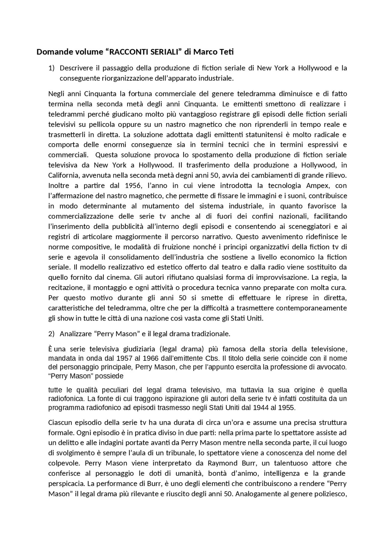 Domande Storia Della Tv Docsity