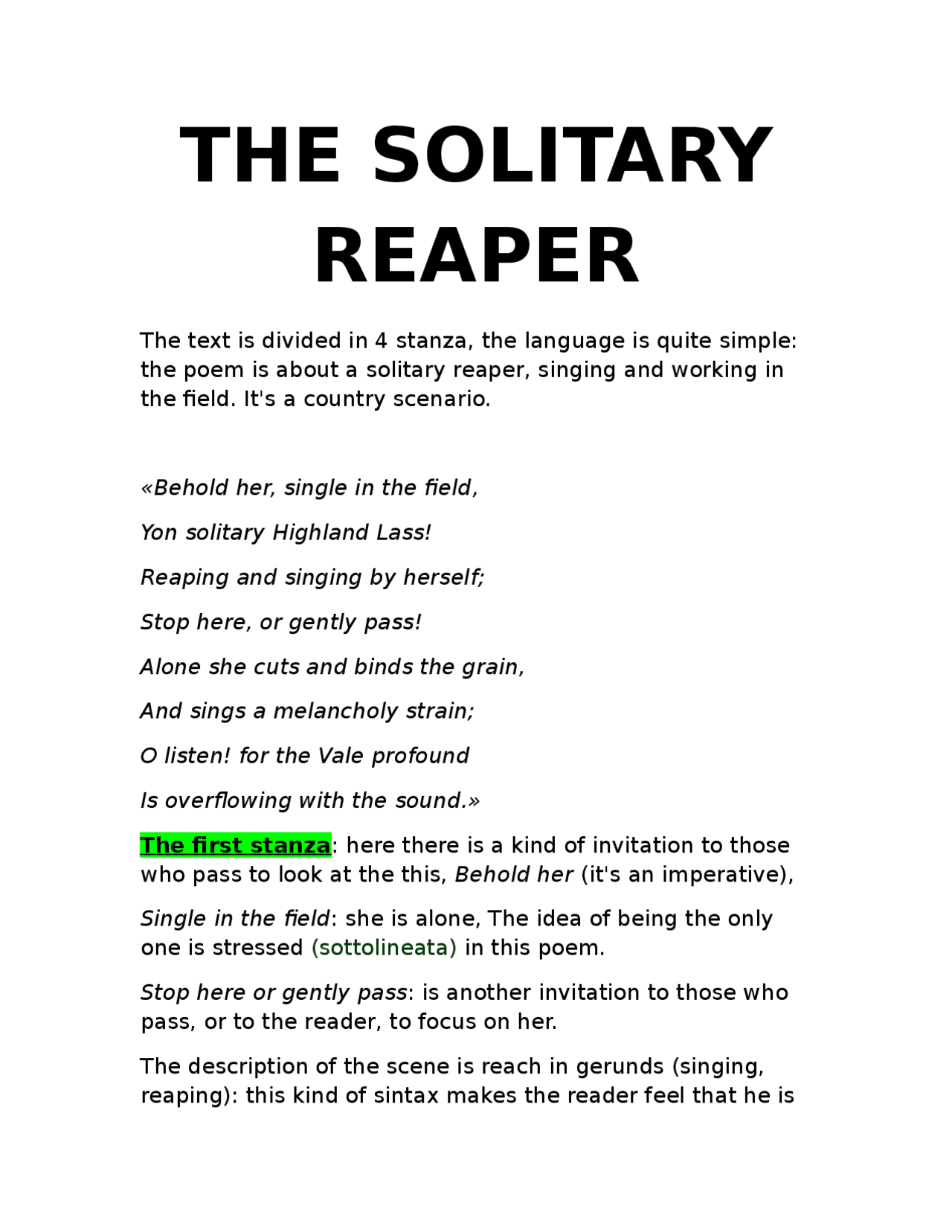 The Solitary Reaper by William Wordsworth | Appunti di Letteratura ...