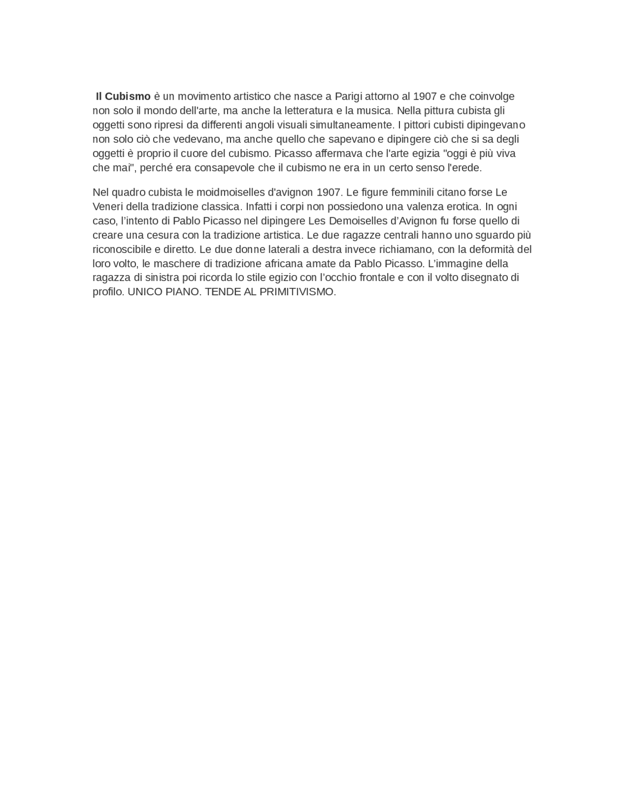 Cubismo Riassunto Docsity