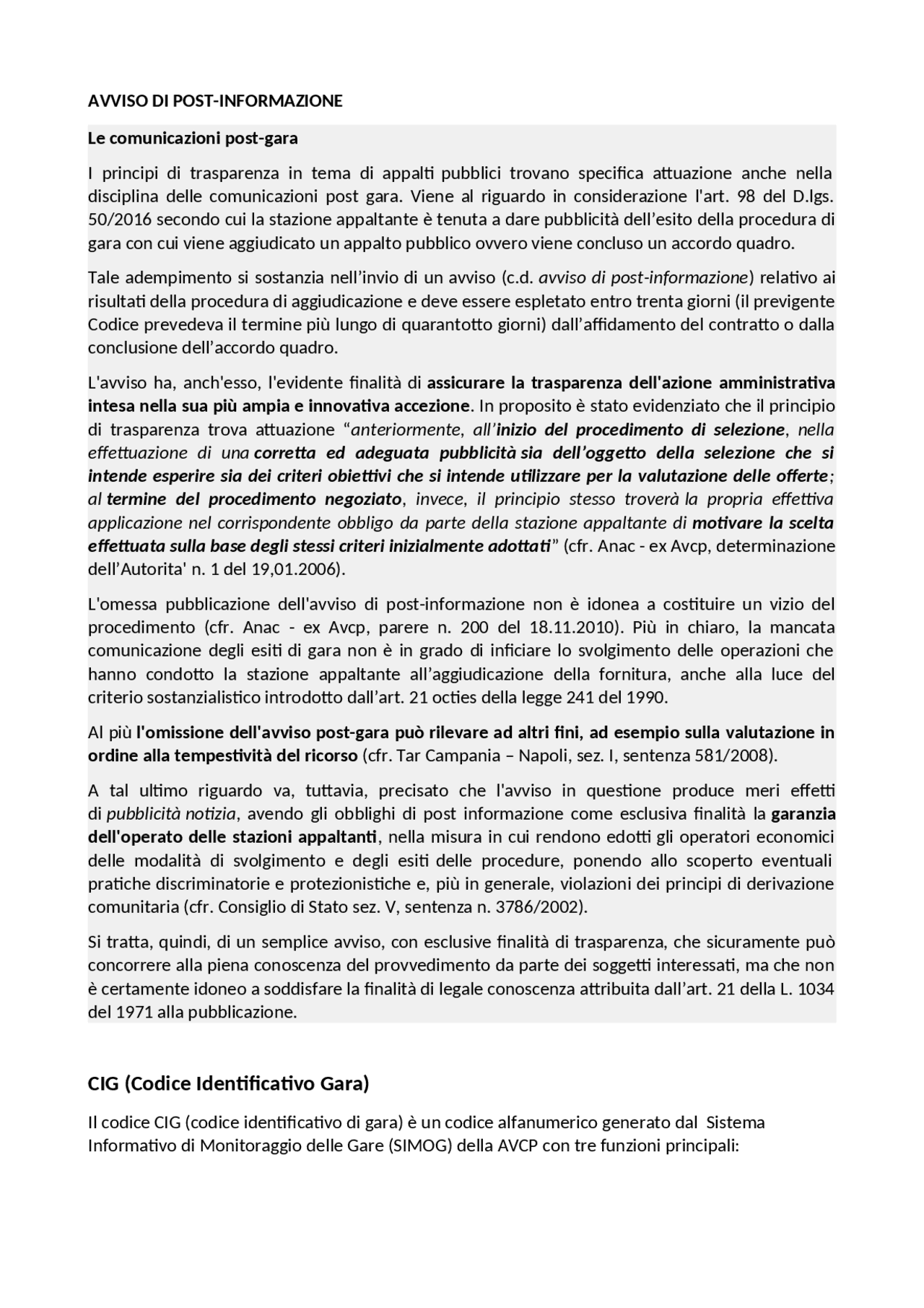 CIG e CUP cosa sono - Docsity
