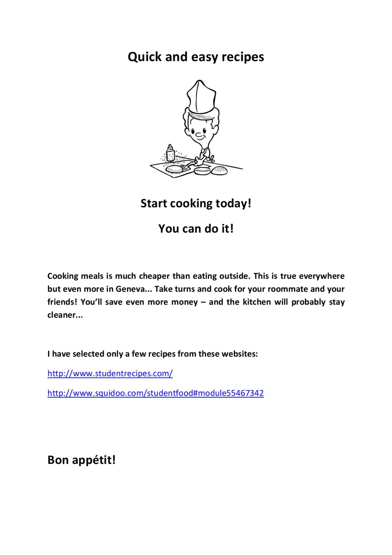 Cooking Recipes for college students - Docsity