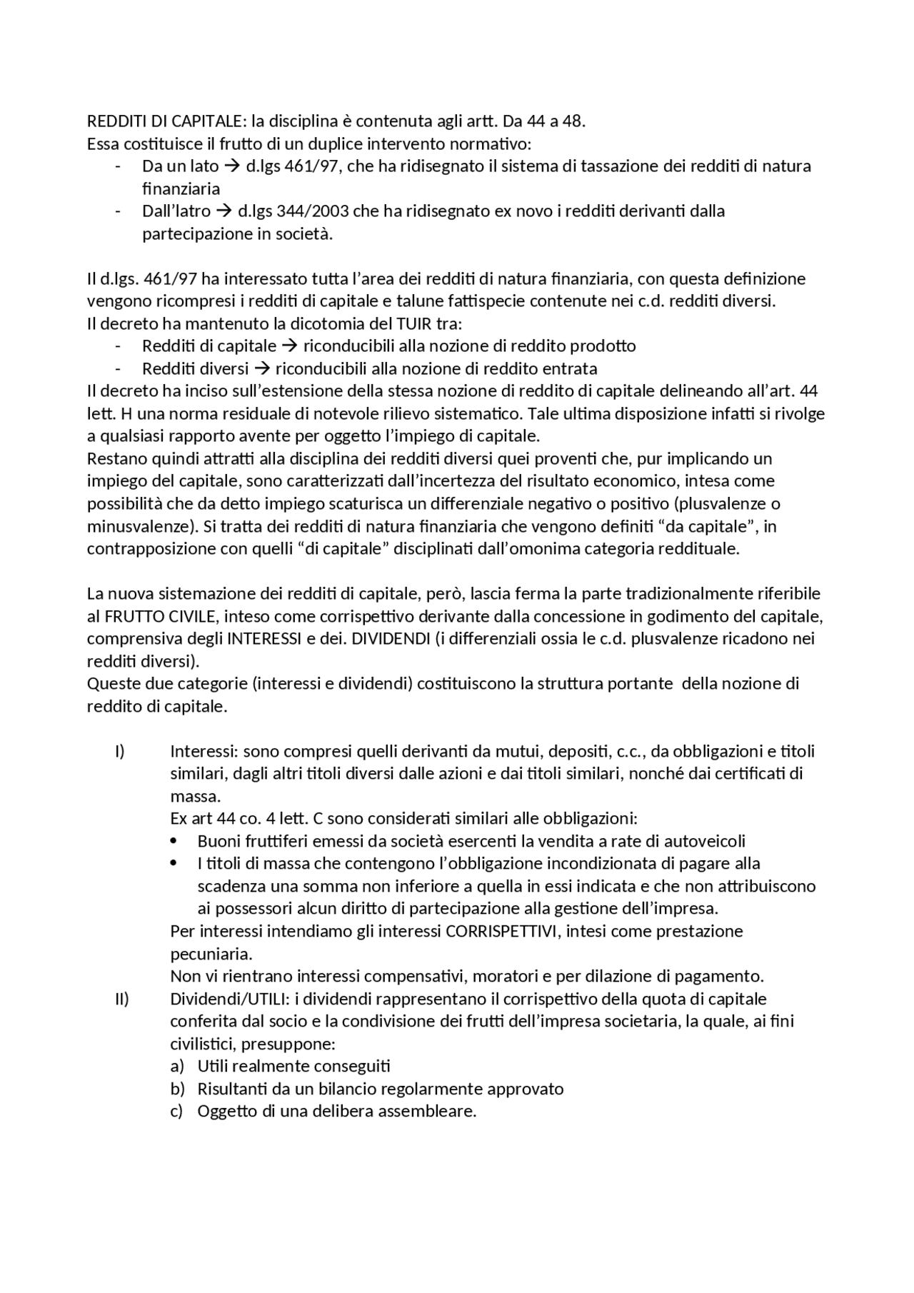Redditi Di Capitale E Disciplina Docsity