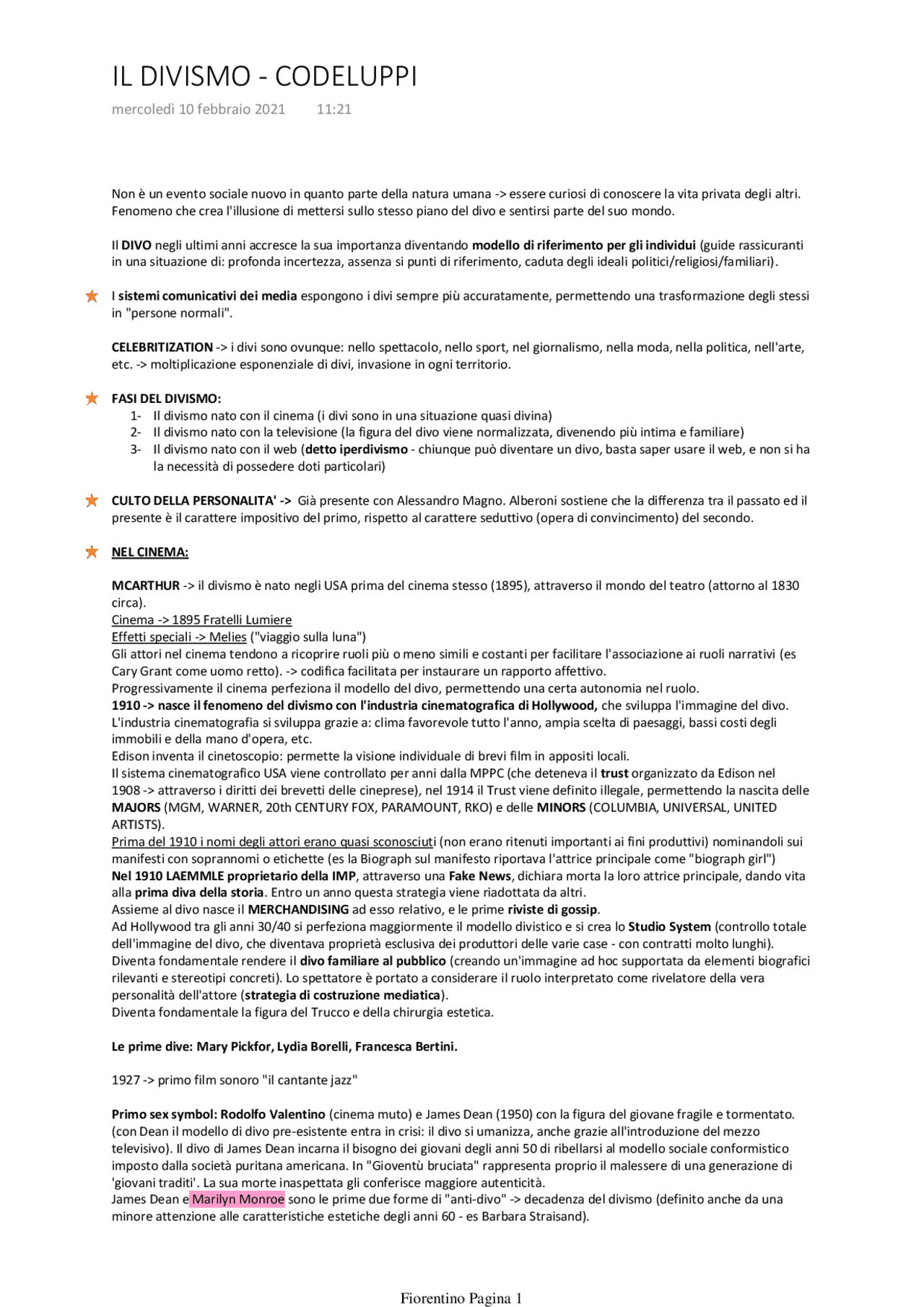 Il Divismo Codeluppi Docsity