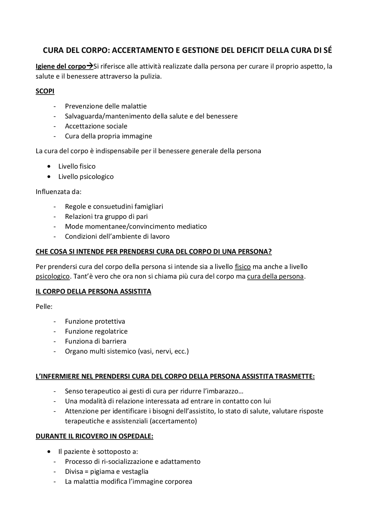 Appunti Metodologia Infermieristica 1° Anno Infermieristica Su Cura E