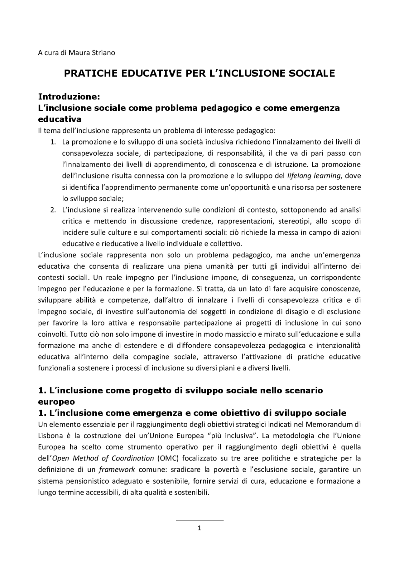 Riassunto Pratiche Educative Per Linclusione Sociale Docsity