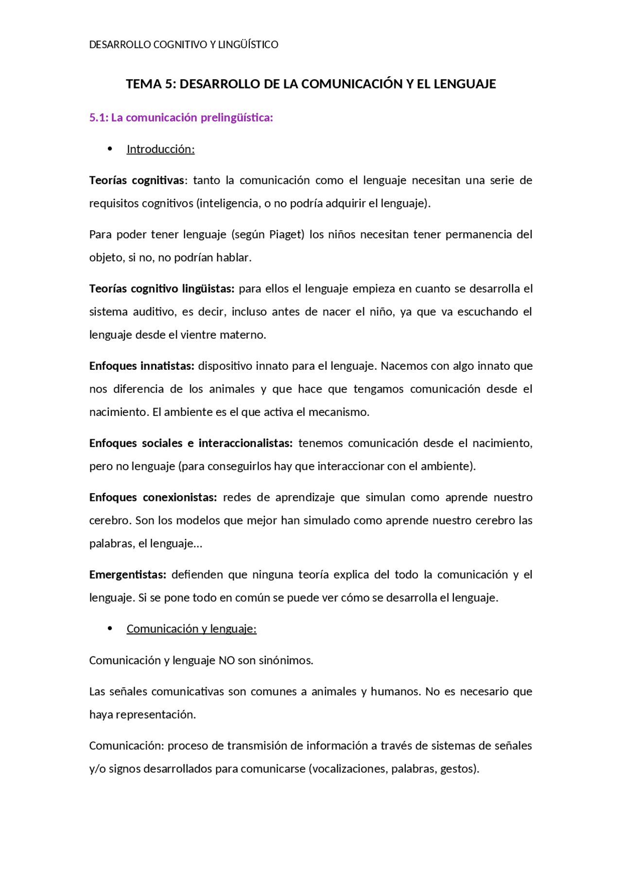 Tema 5 De La Asignatura Desarrollo Cognitivo Y Lingüístico Docsity