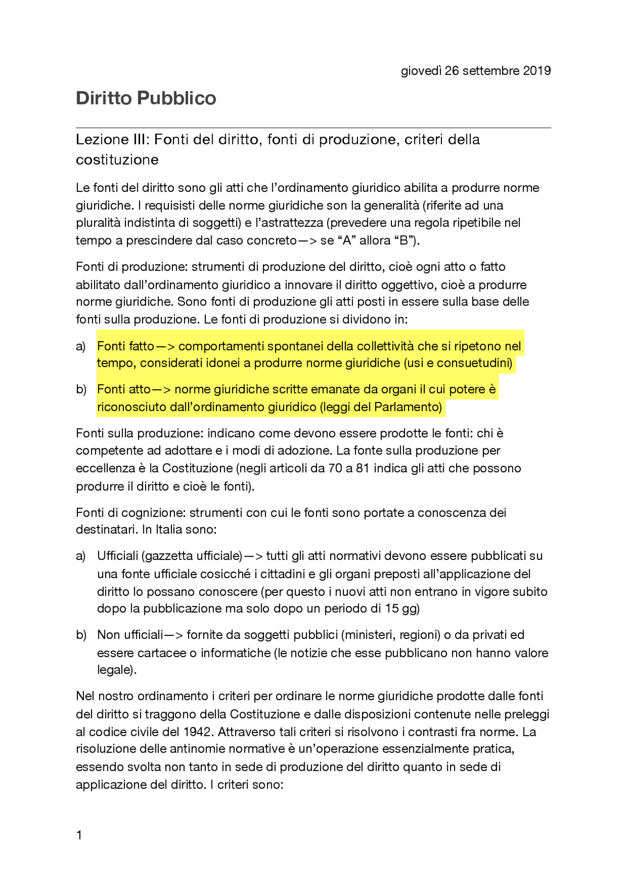 Lezione Sulle Fonti Del Diritto Docsity