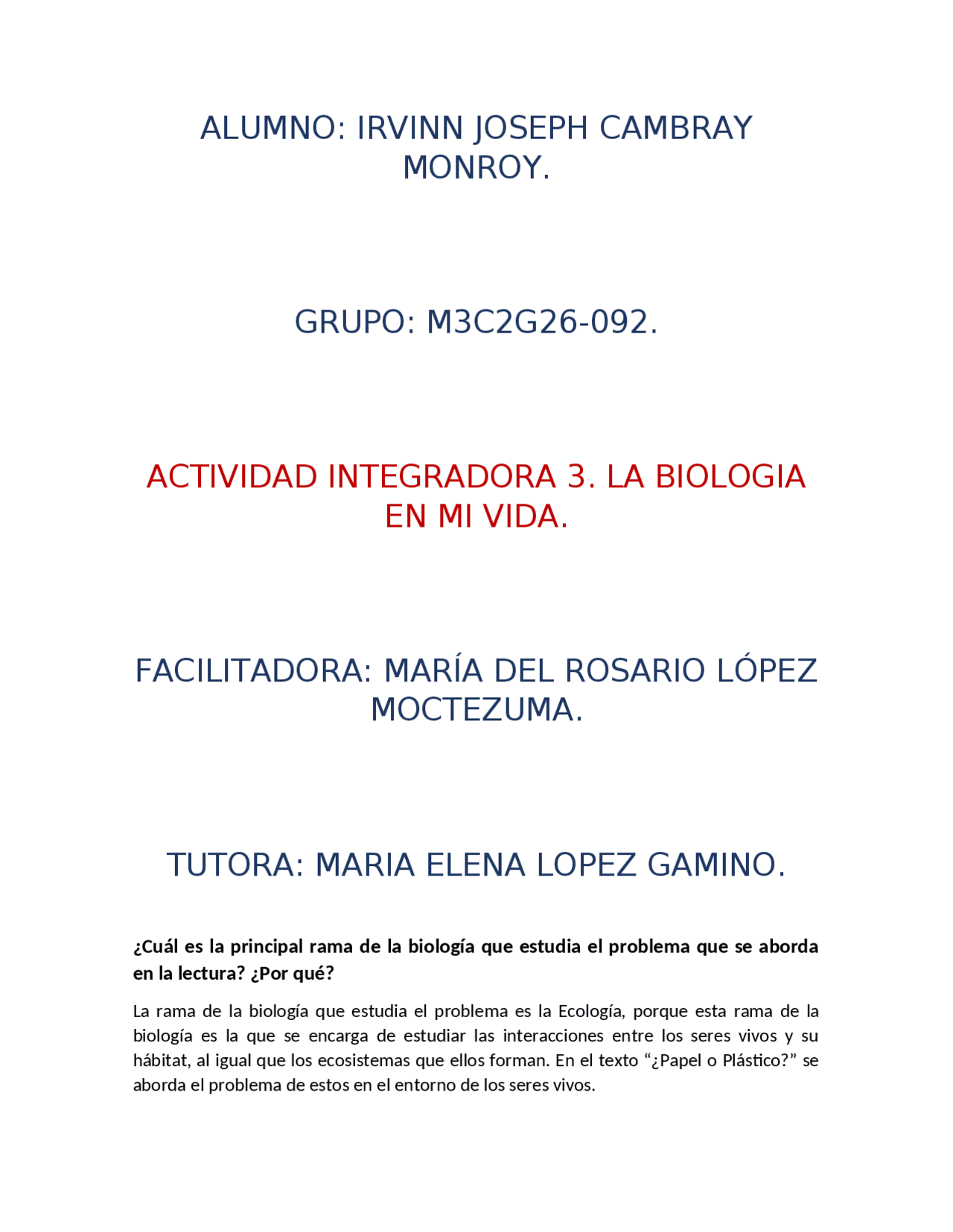 Modulo 3 Actividad Integradora 3 Ejercicios De Biología Docsity