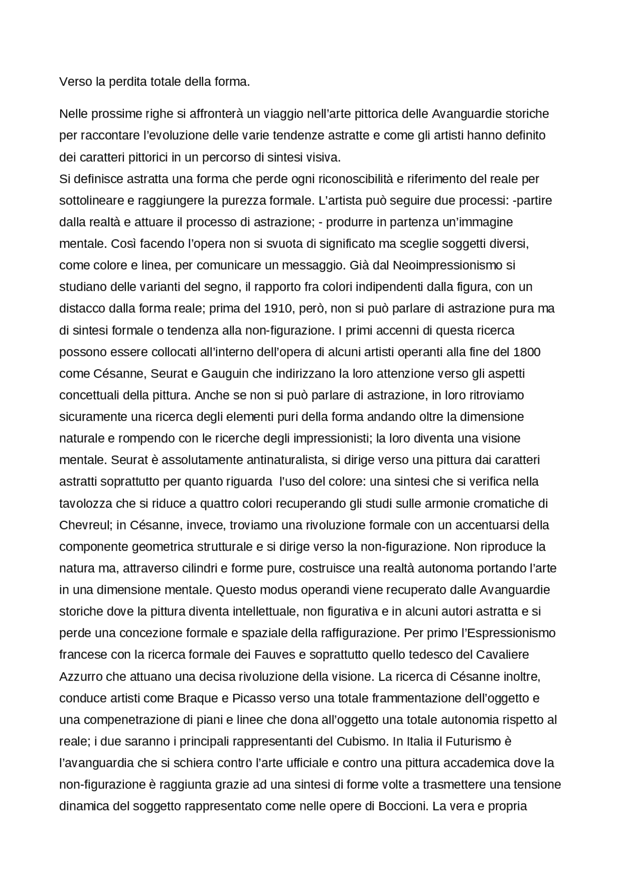 Verso La Perdita Totale Della Forma Docsity