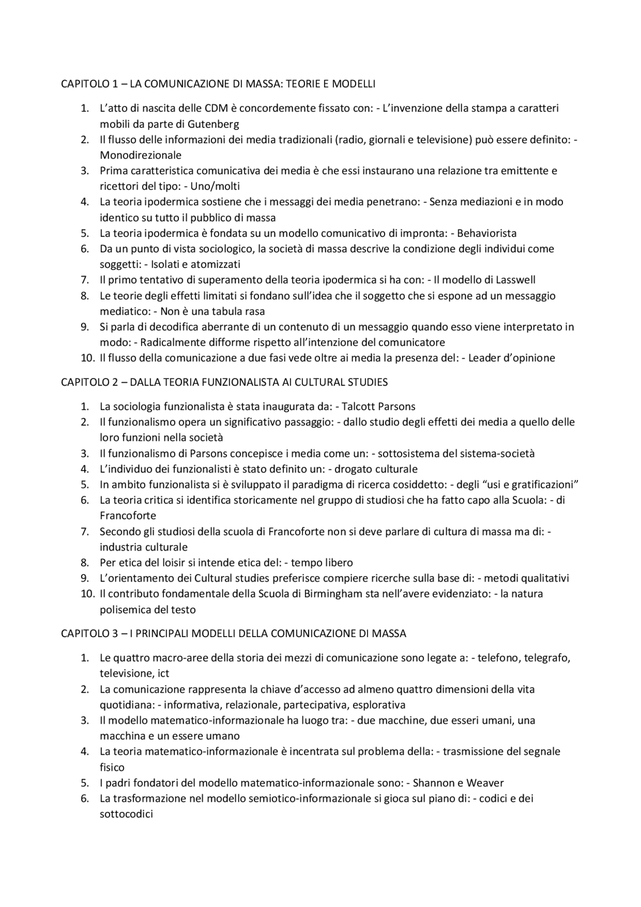 Risposte Autovalutazione Teorie E Tecniche Della Comunicazione Di Massa