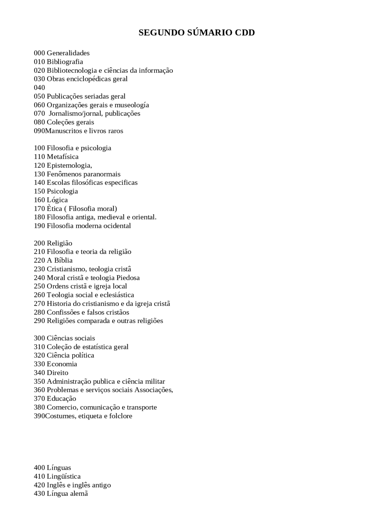 Classificação CDD para catalogar - Docsity