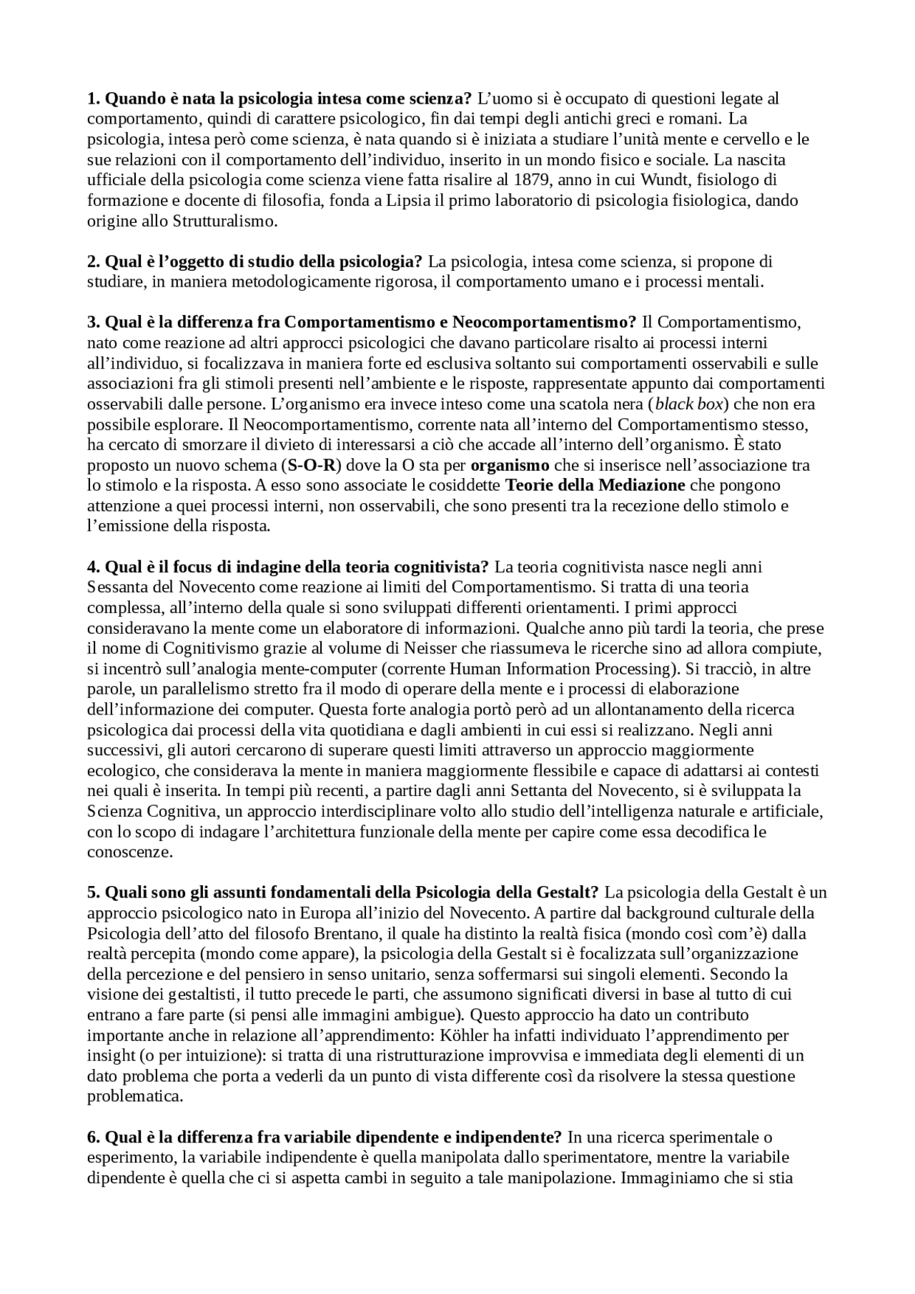 Appunti Psicologia Generale Docsity