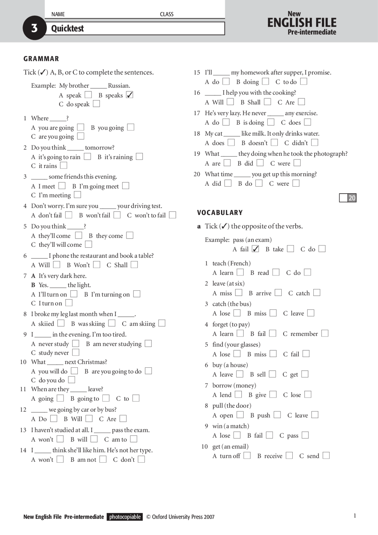English pre intermediate exercize - Docsity