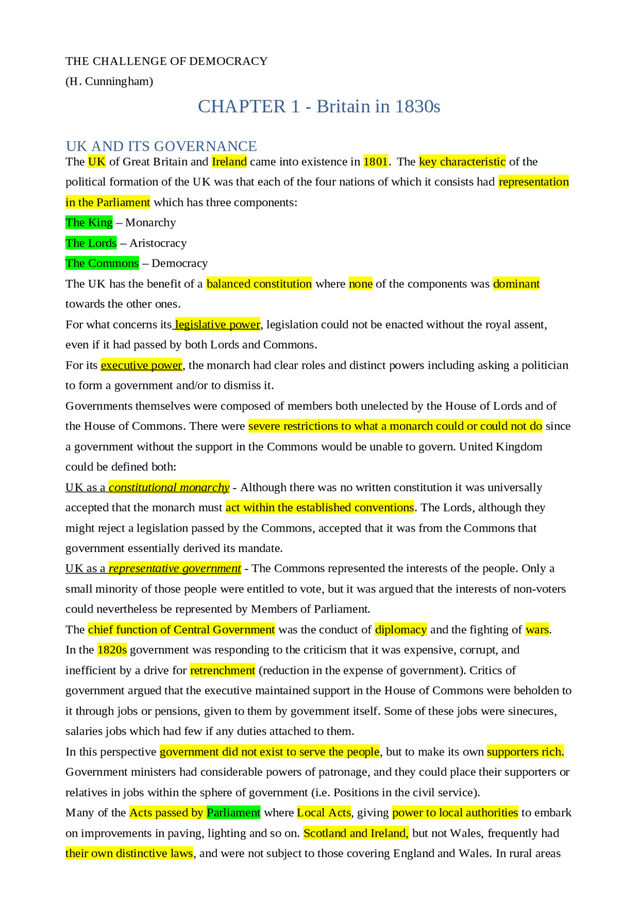 THE CHALLENGE OF DEMOCRACY - Hugh Cunningham - Docsity