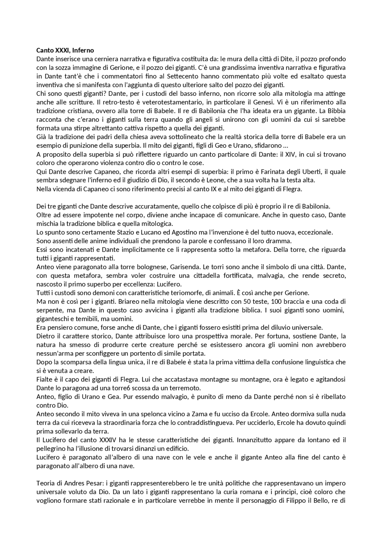 Canto 31, Inferno, Dante Alighieri - Docsity