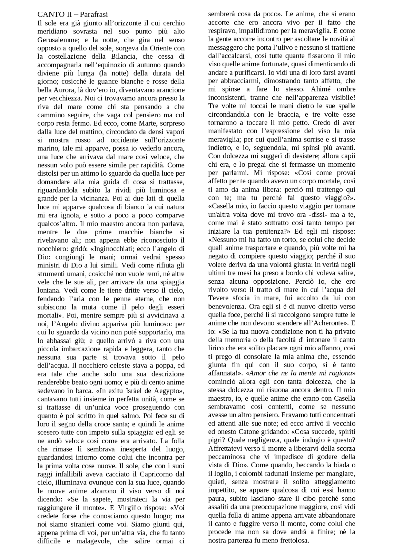 Parafrasi II Canto Purgatorio | Appunti di Italiano | Docsity