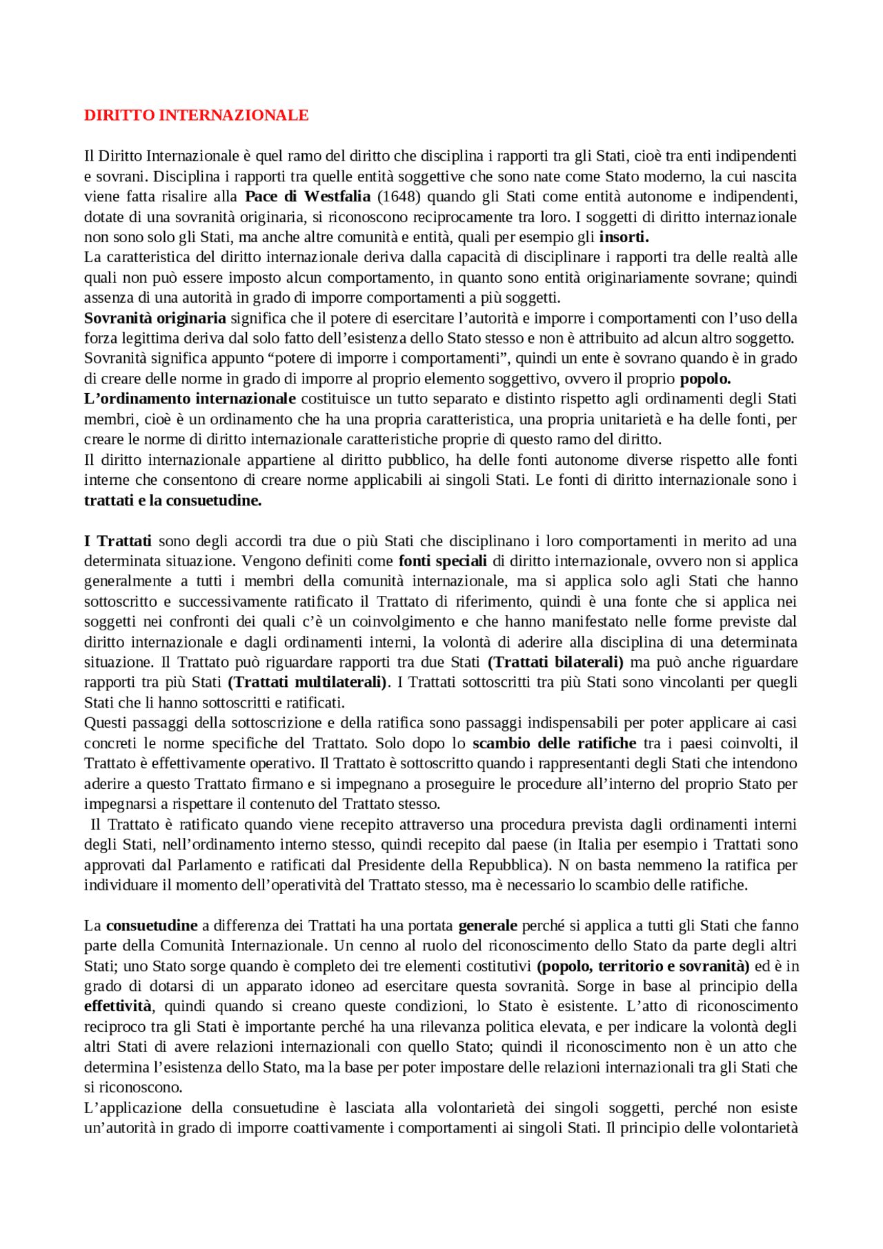 Riassunto Di Diritto Internazionale Docsity